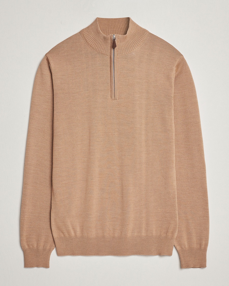 Polo Ralph Lauren Textured Half Zip Latte Brown Heather at CareOfCarl.com