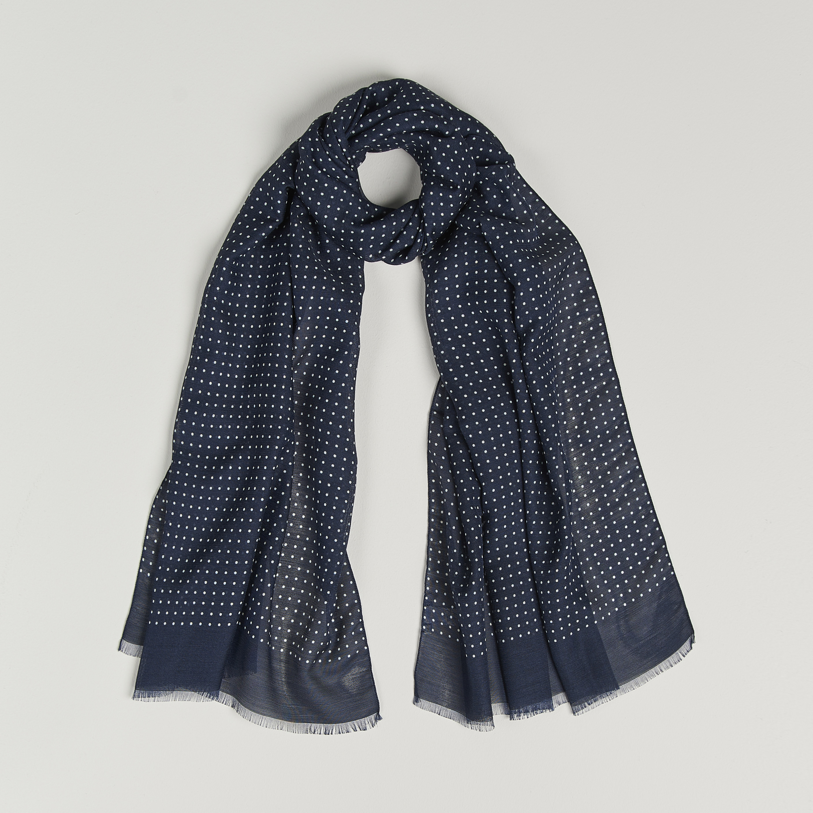 Eton Silk Wool Polka Dot Scarf Blue at CareOfCarl.com