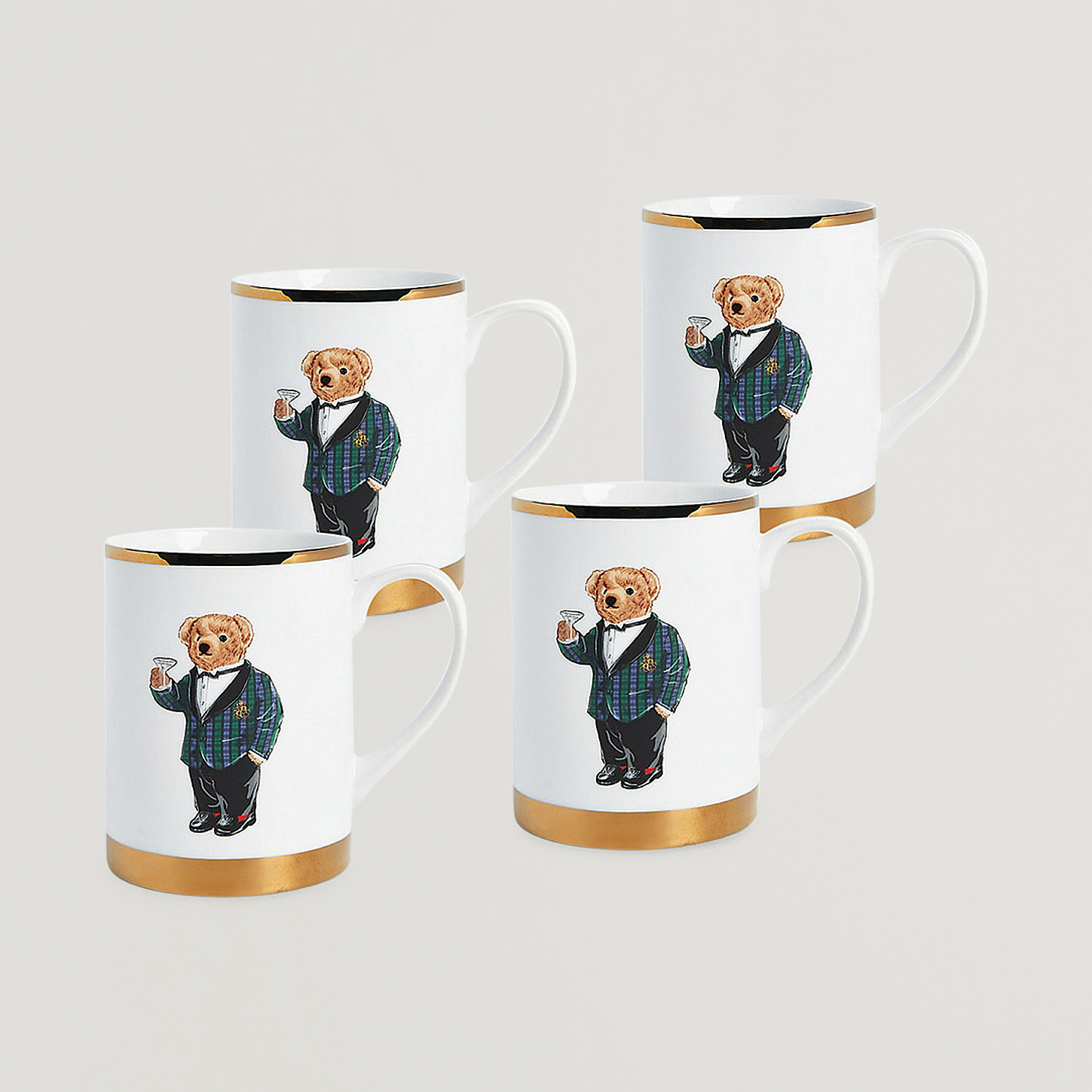 Ralph Lauren Home Thompson Bear Porcelain Mug Set 4pcs White/Gold at CareOf