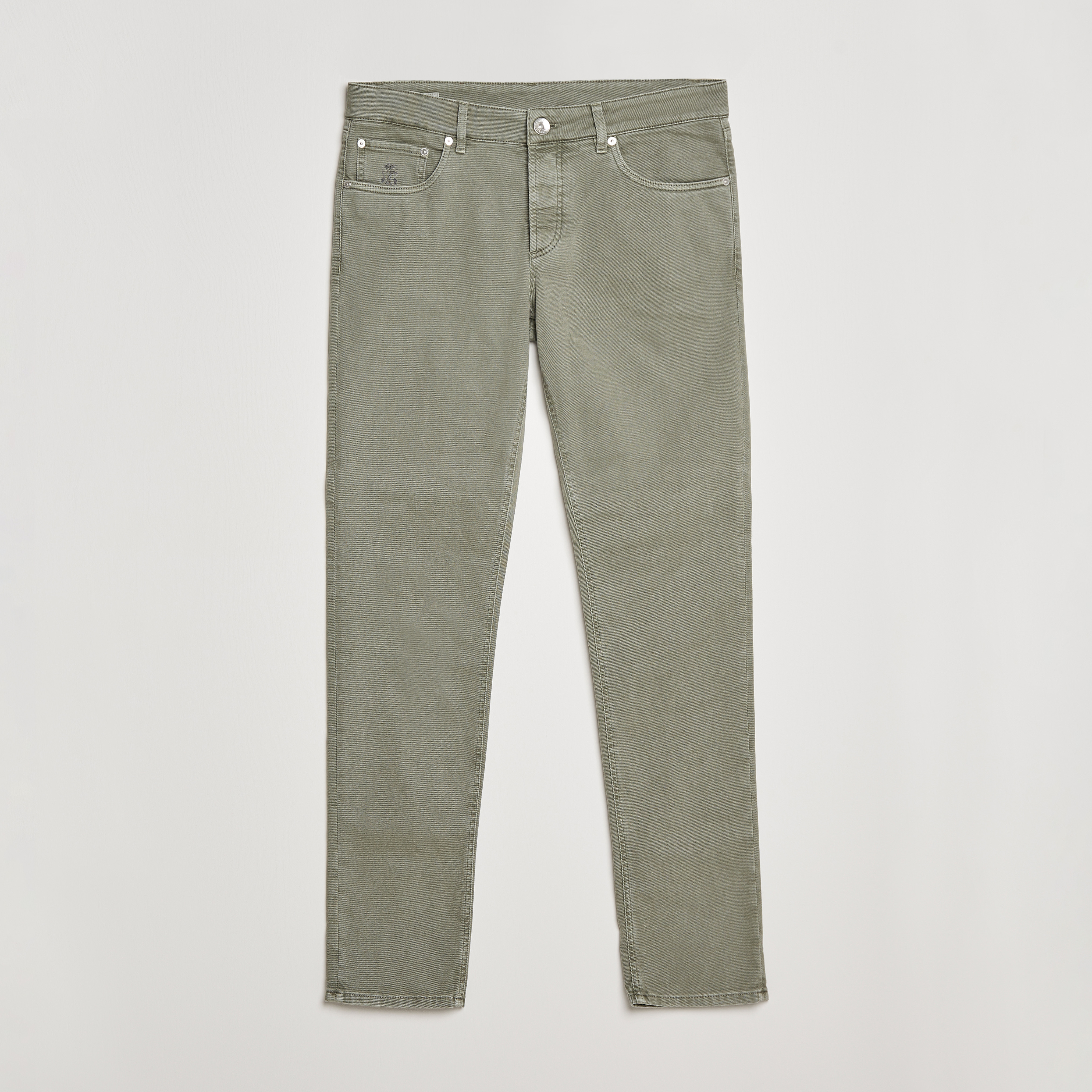 Brunello Cucinelli Slim Fit 5-Pocket Pants Military at CareOfCarl.com