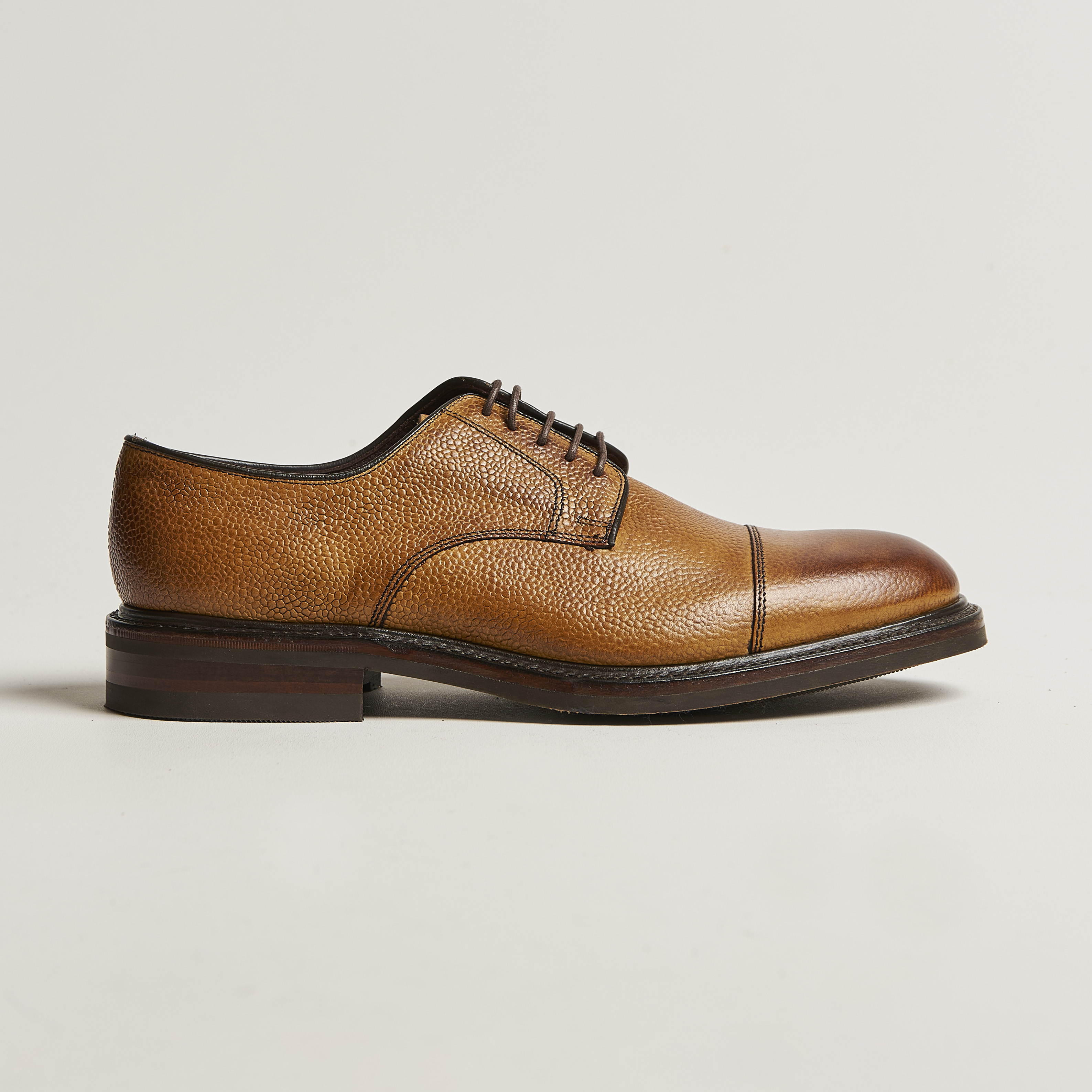 Loake 1880 Ampleforth Burnished Grain Toe-Cap Derby Chestnut at CareOfCarl.