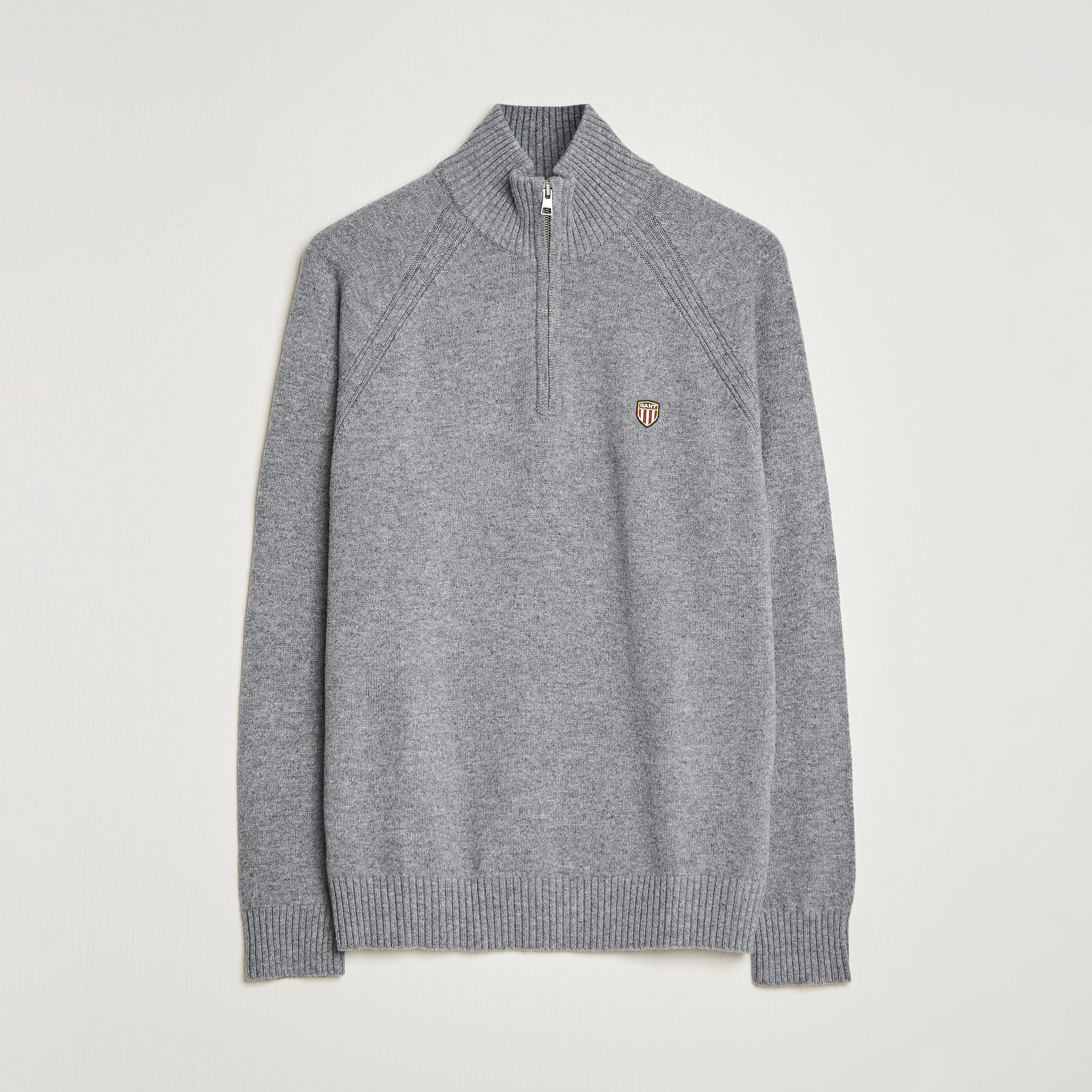GANT Banner Shield Lambswool Half Zip Dark Grey Melange at CareOfCarl.com