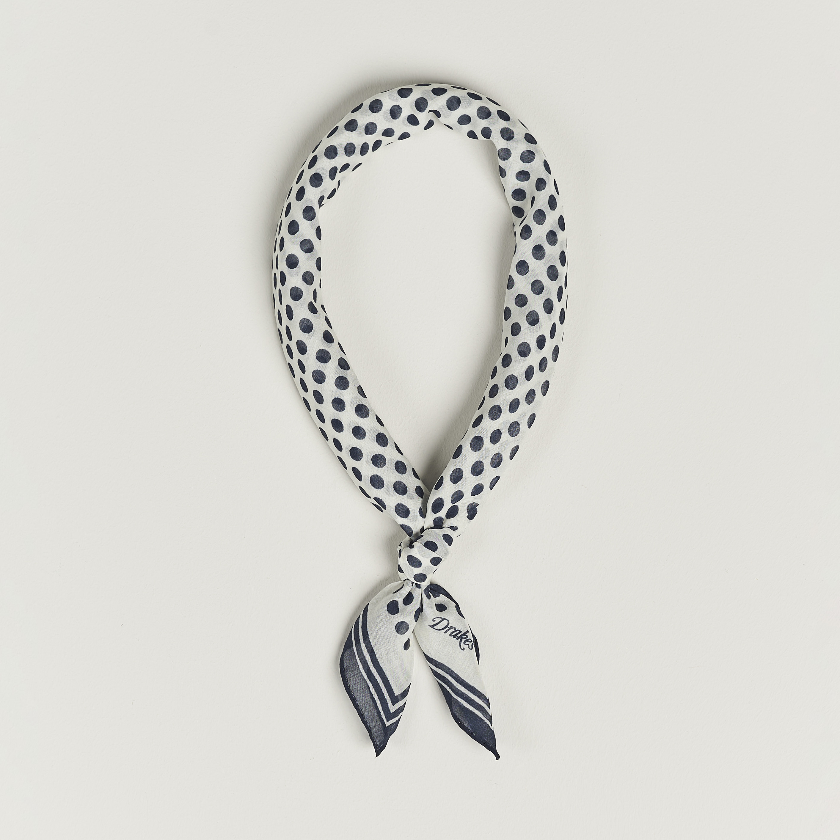 Drake's All Over Spot Cotton/Silk Bandana Ecru/Navy at CareOfCarl.com