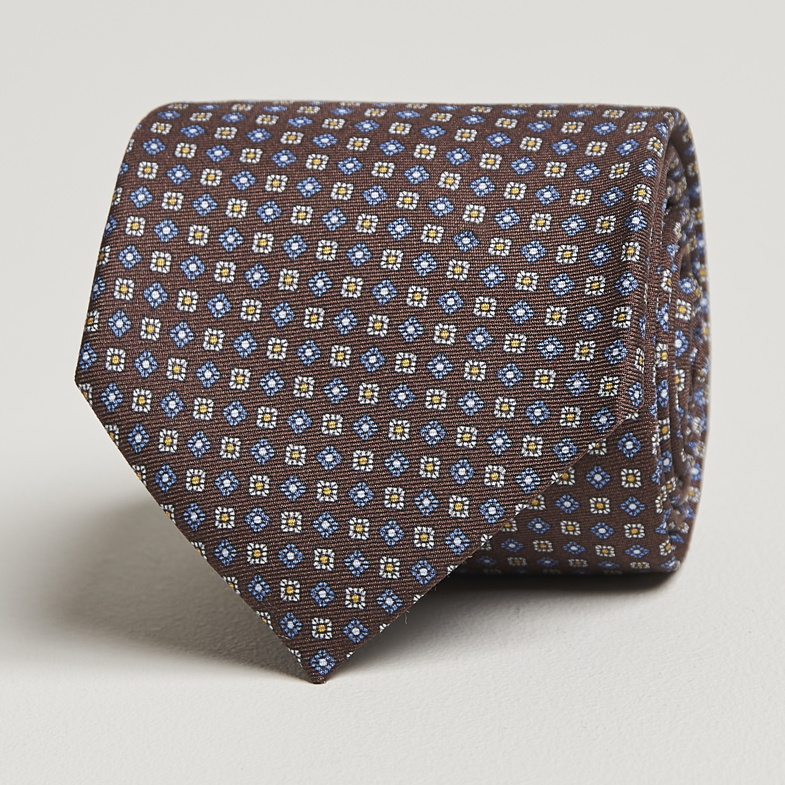 Canali Micro Pattern Printed Silk Tie Brown at CareOfCarl.com