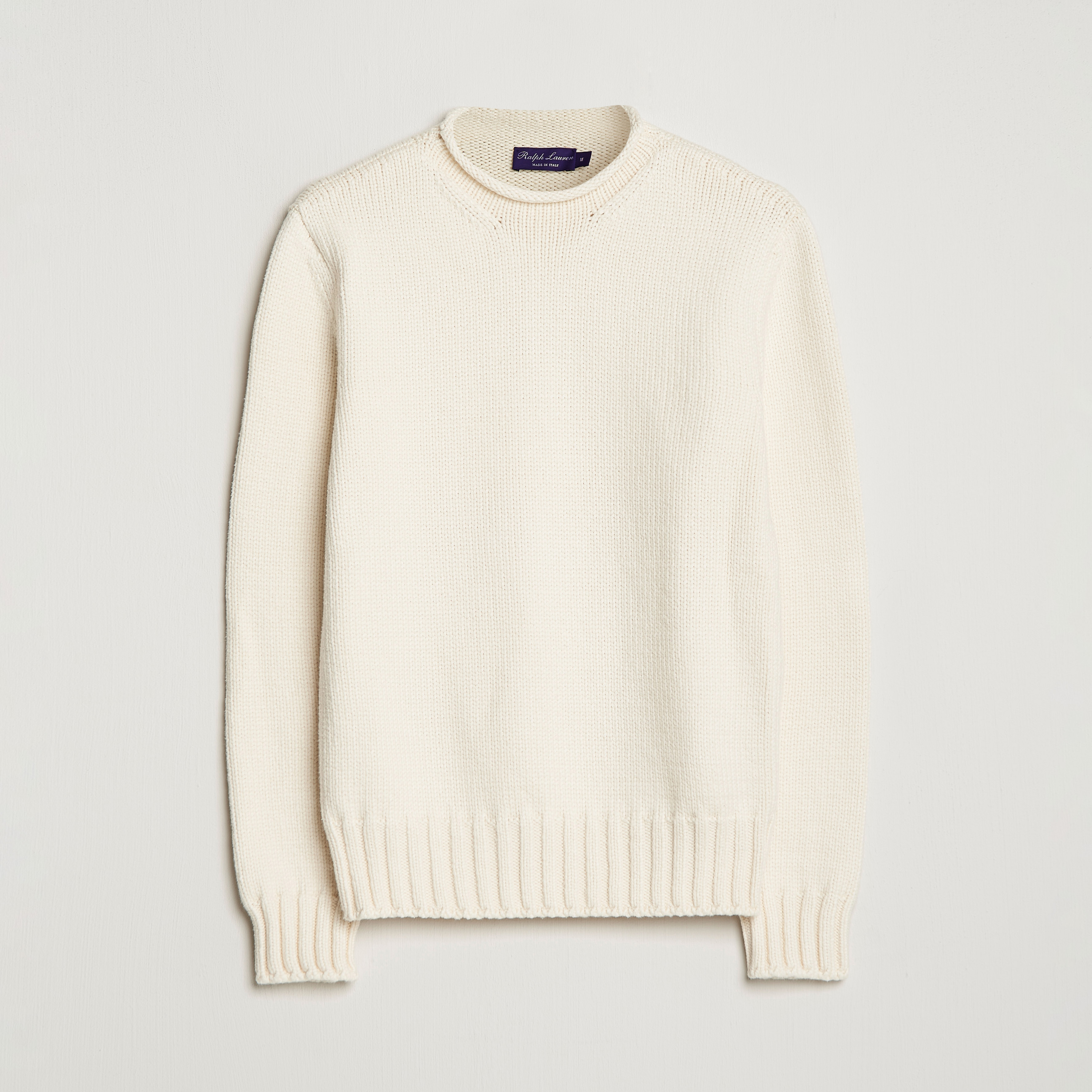 Ralph Lauren Purple Label Caged Cotton Rib Sweater Natural at CareOfCarl.co