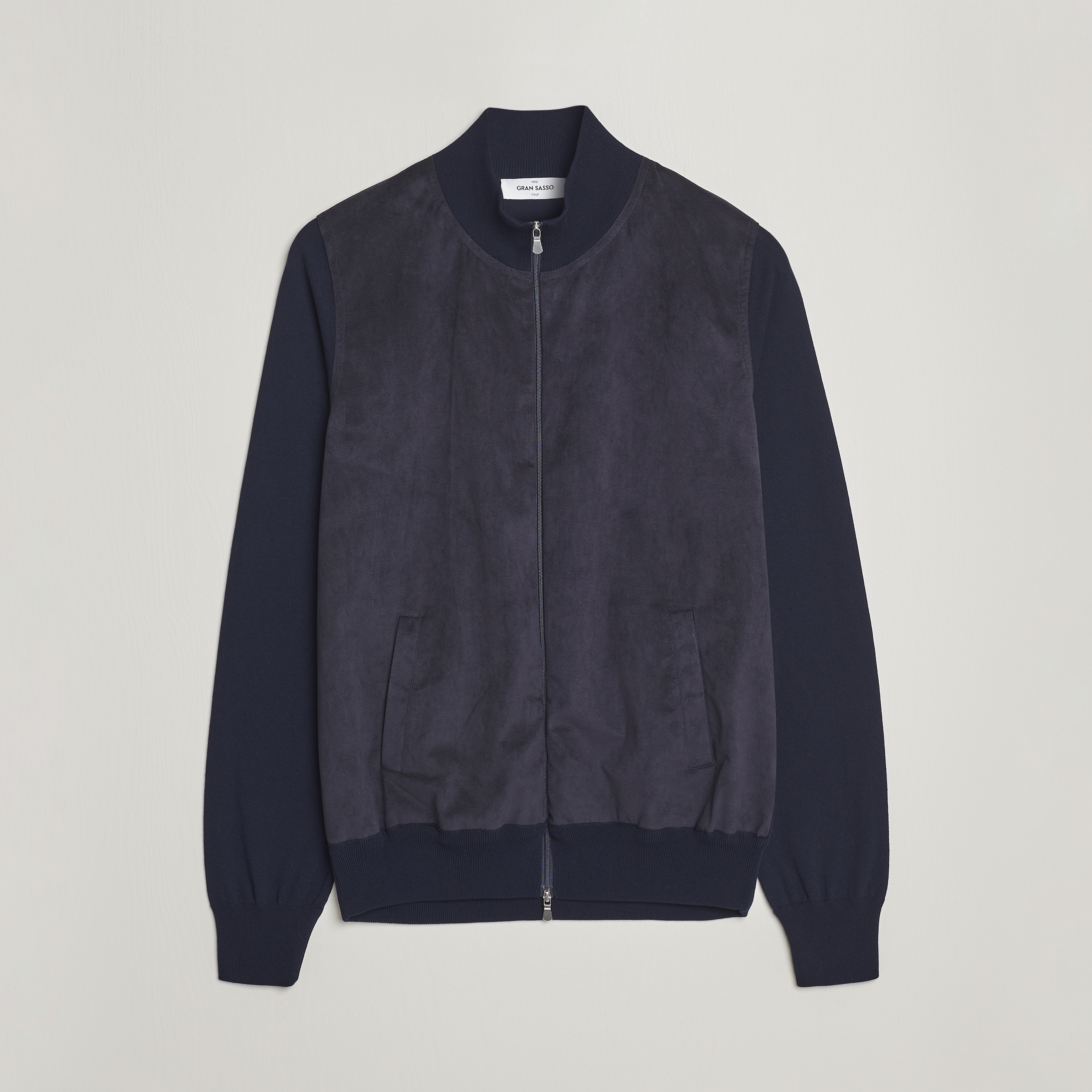 Gran Sasso Knitted Cotton/Alcantara Full Zip Navy at CareOfCarl.com
