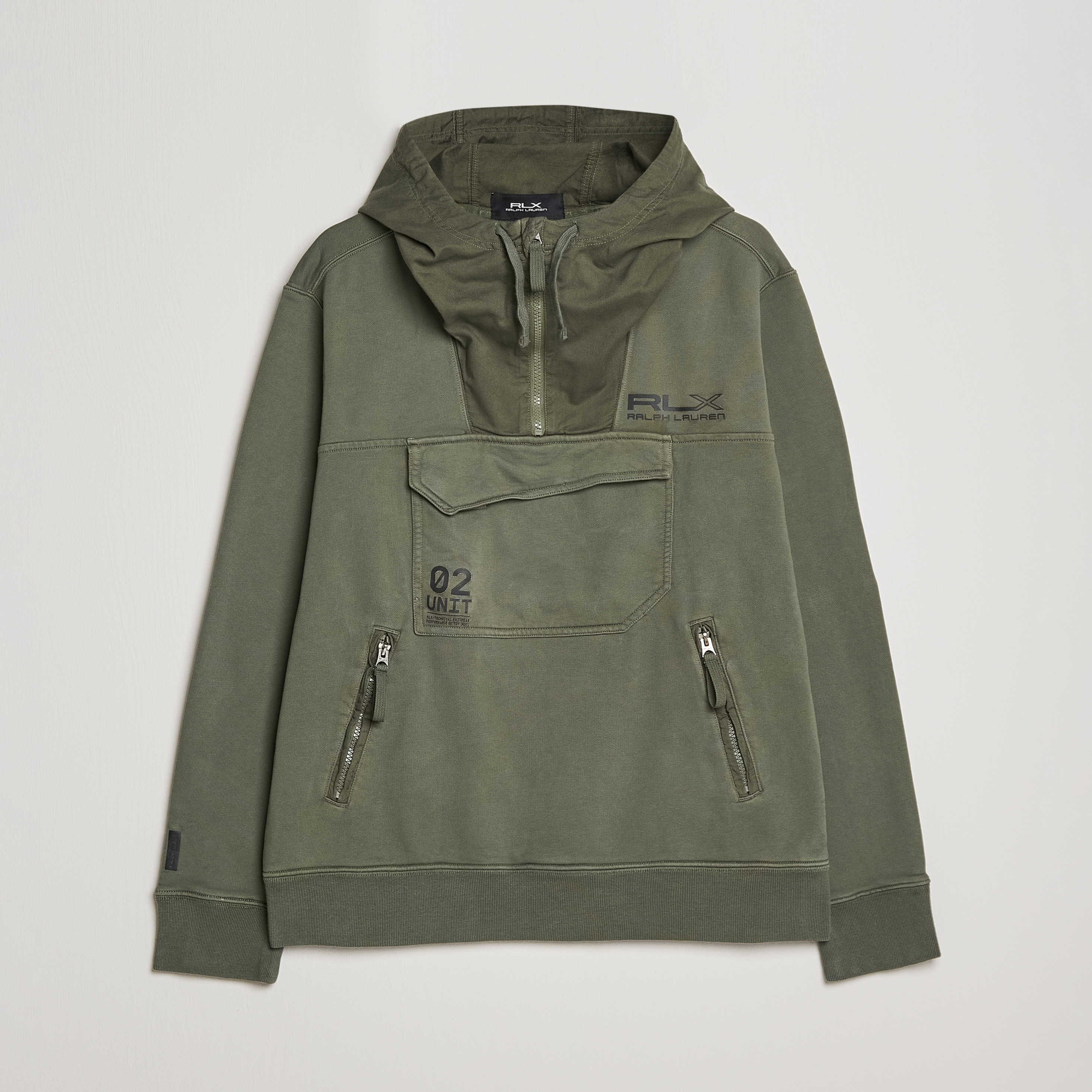 RLX Ralph Lauren Terry Back Fleece Half Zip Hoodie Fossil Green at CareOfCa
