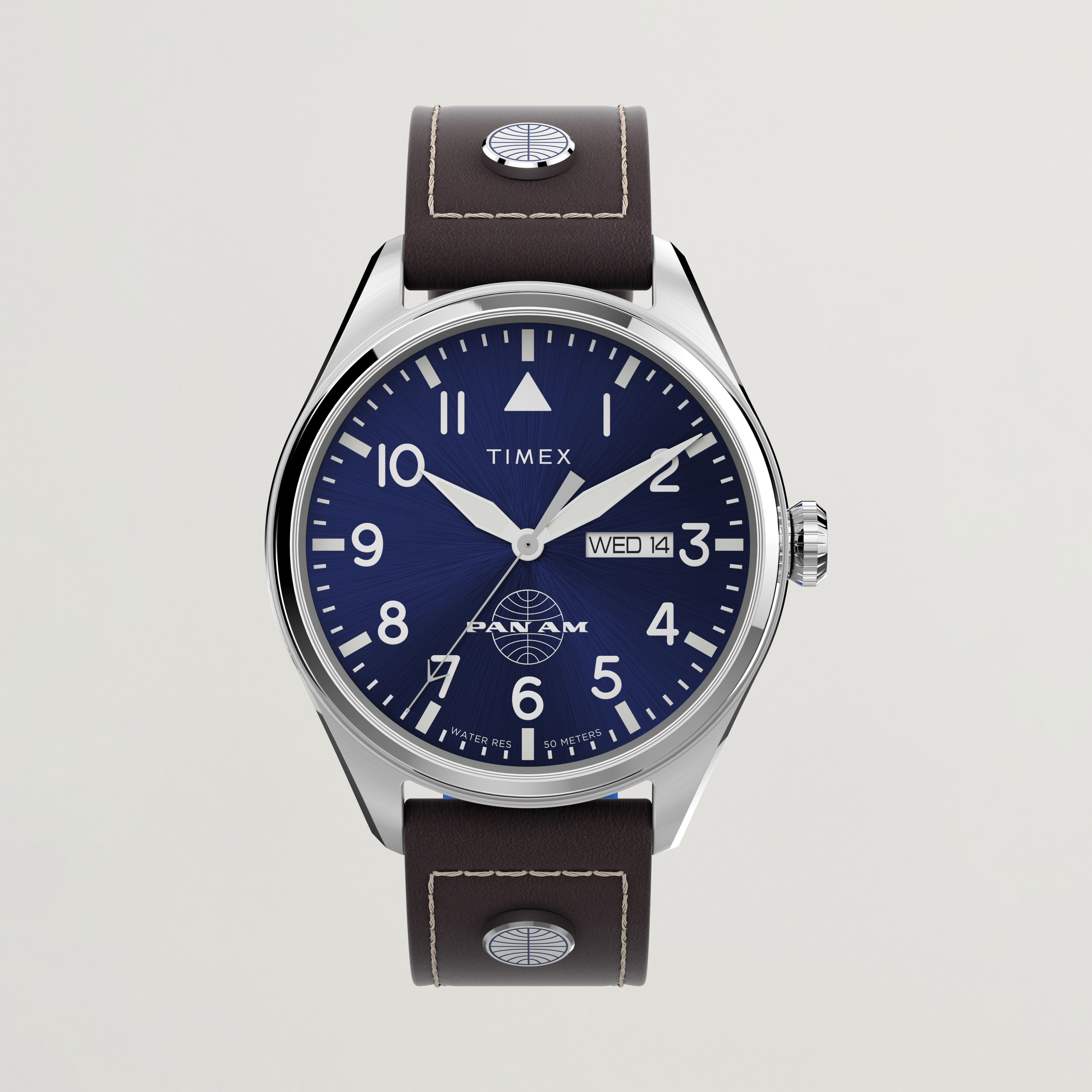 Timex Pan Am Waterbury Chronograph 42mm Blue Dial at CareOfCarl.com