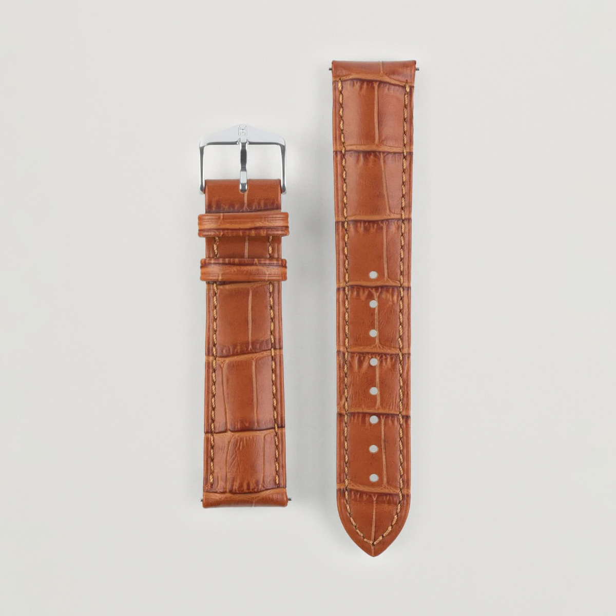 HIRSCH Duke Embossed Leather Watch Strap Honey Brown at CareOfCarl.com
