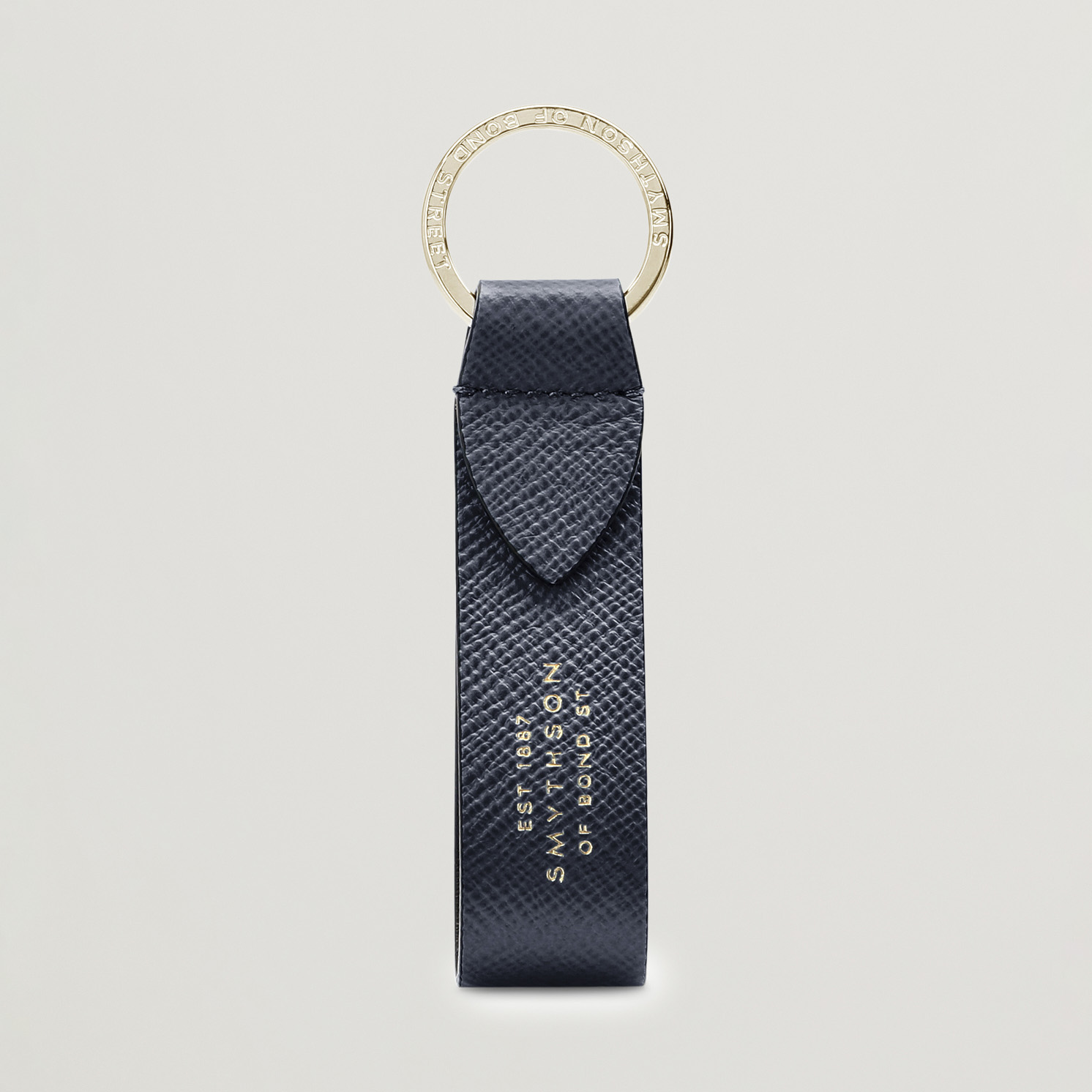 Smythson Panama Leather Keyring Navy at CareOfCarl.com