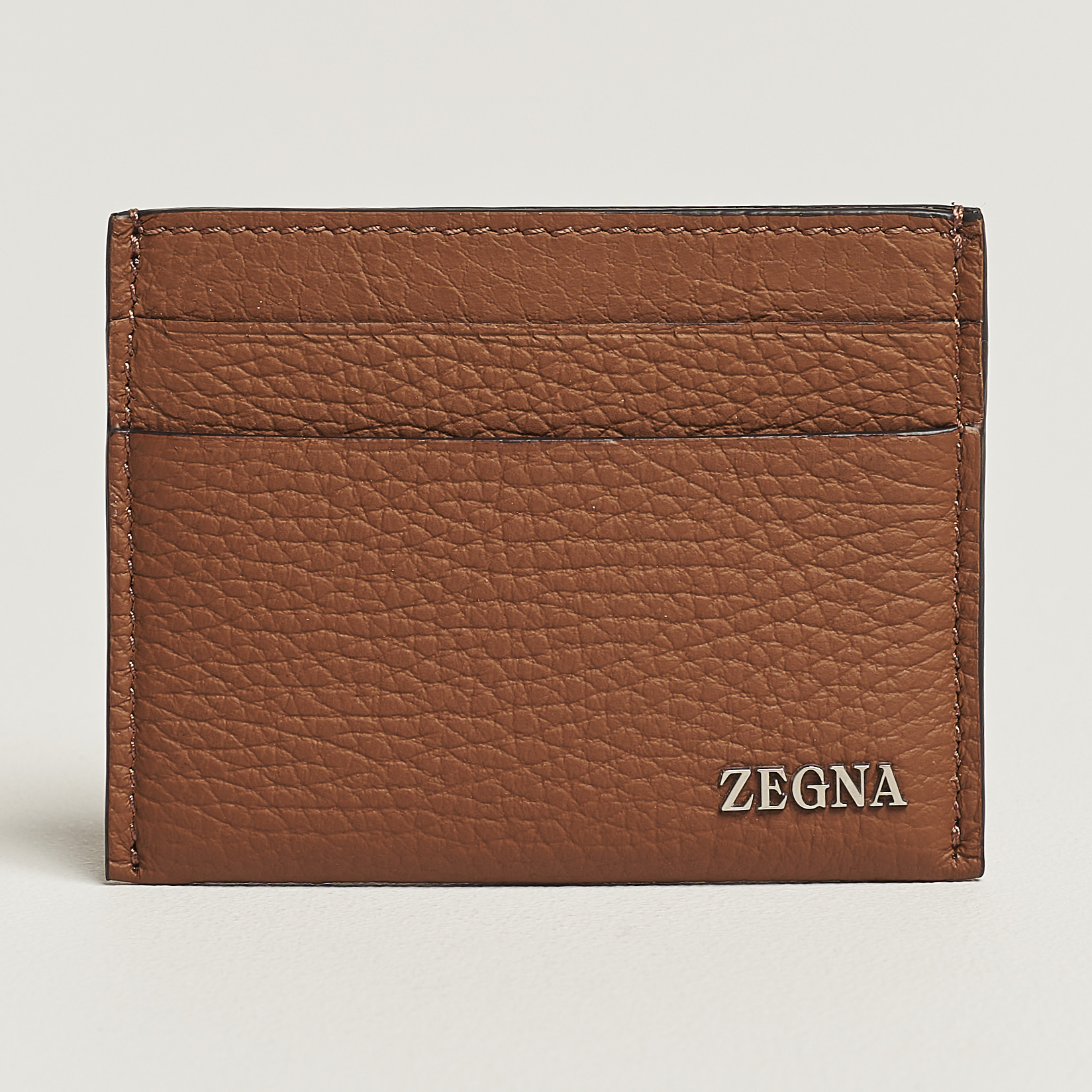 Zegna Grain Leather Card Holder Brown at CareOfCarl.com