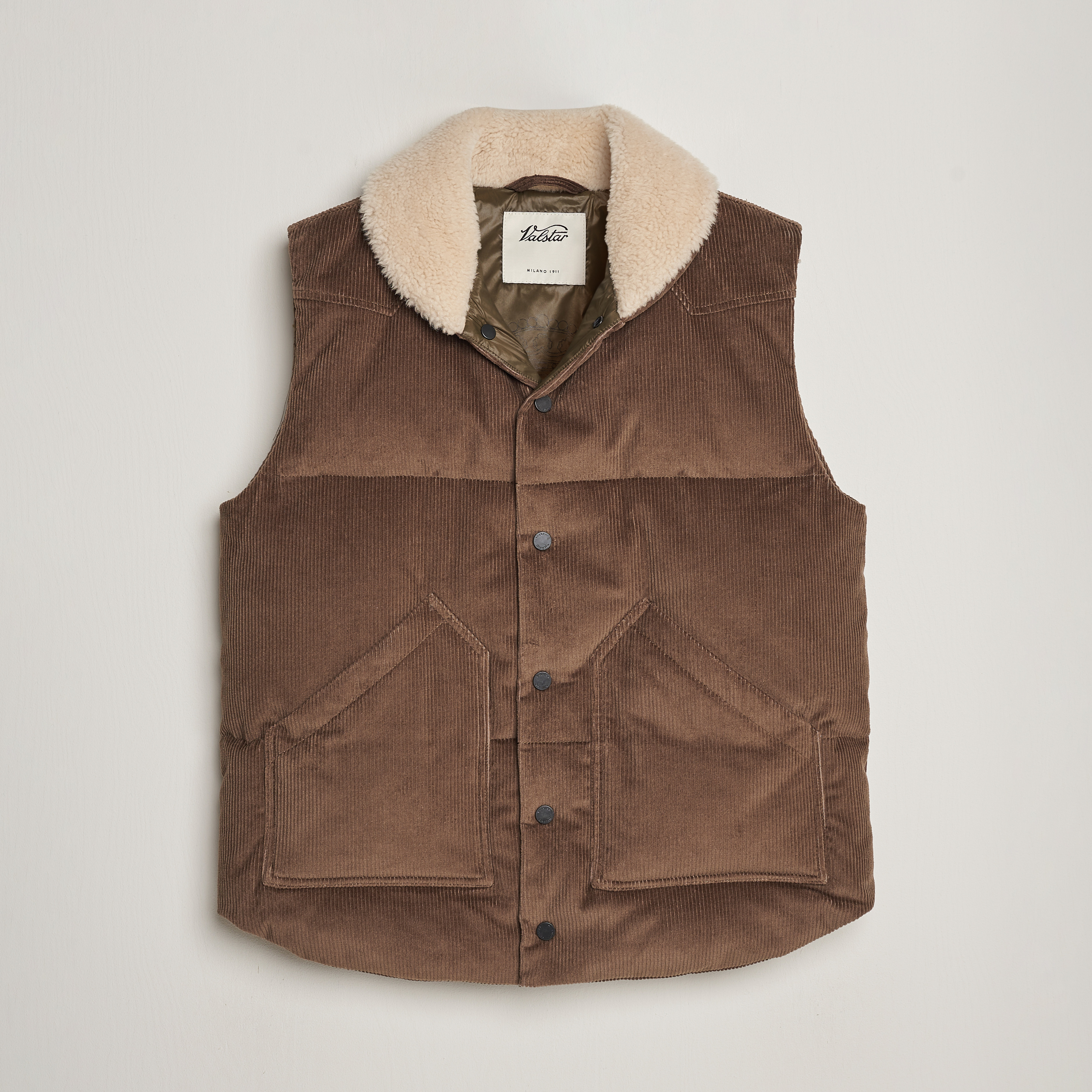 Valstar Corduroy Shearling Collar Down Vest Brown at CareOfCarl.com