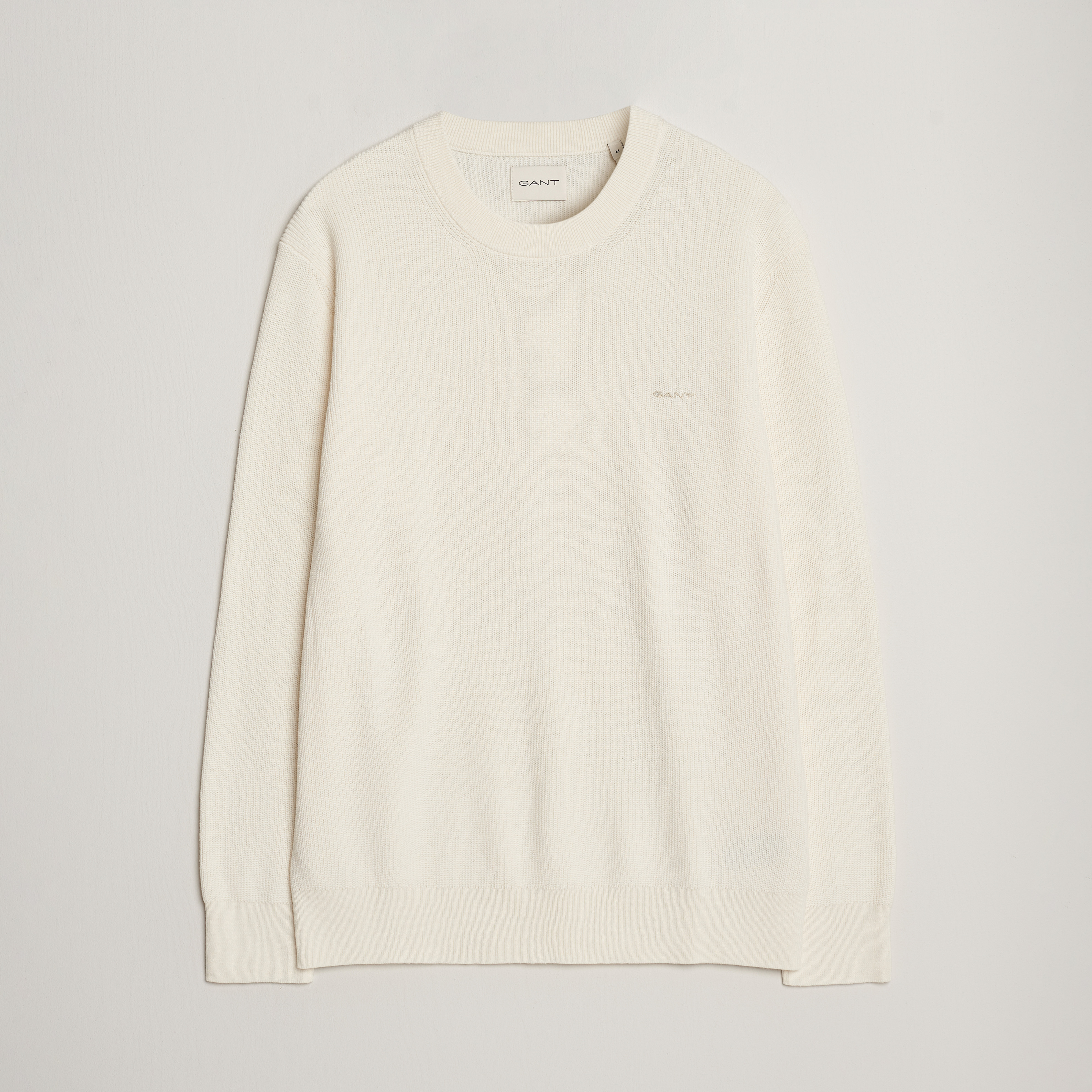 GANT Cotton/Wool Rib Knitted Crew Neck Cream at CareOfCarl.com