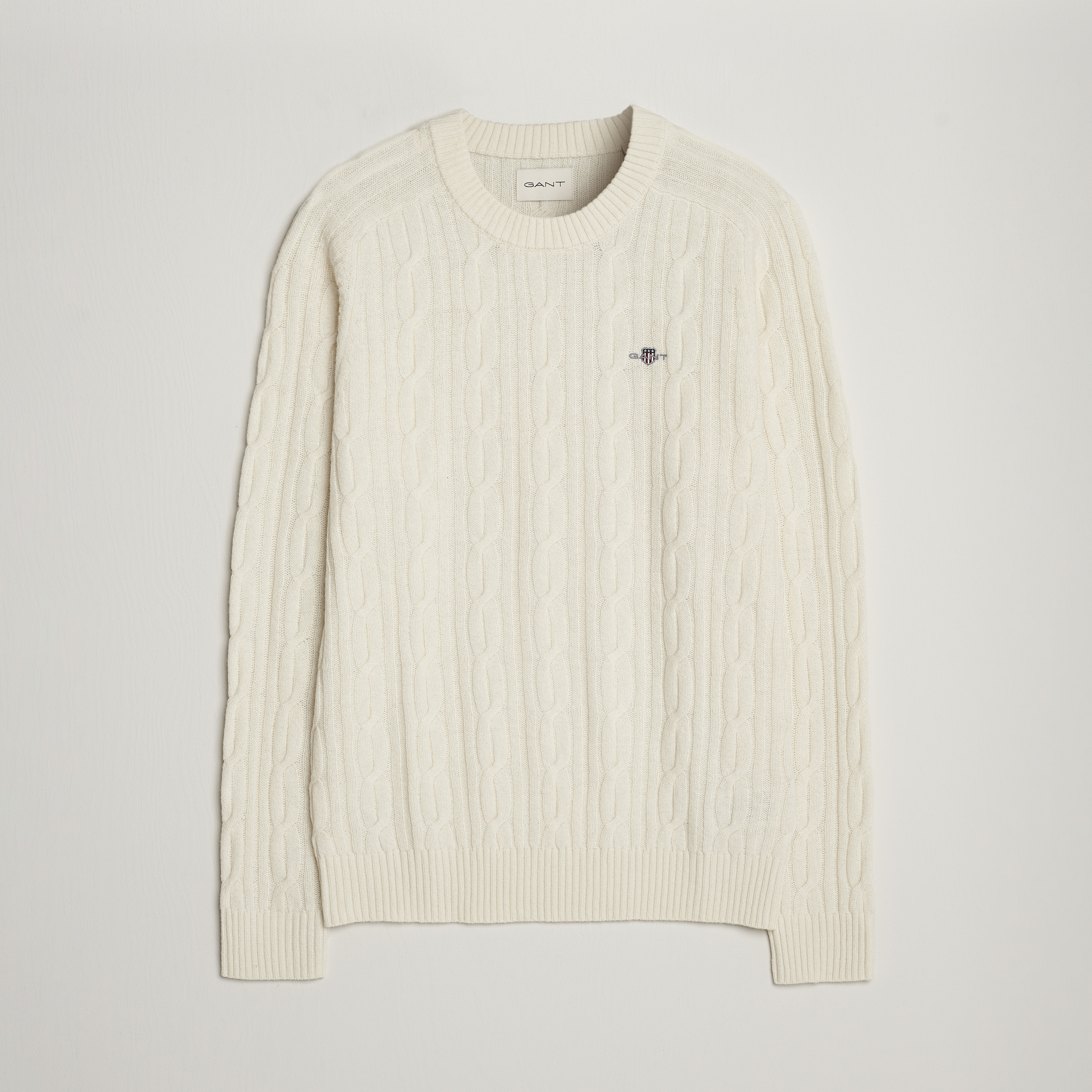 GANT Lambswool Cable Crew Neck Pullover Cream at CareOfCarl.com