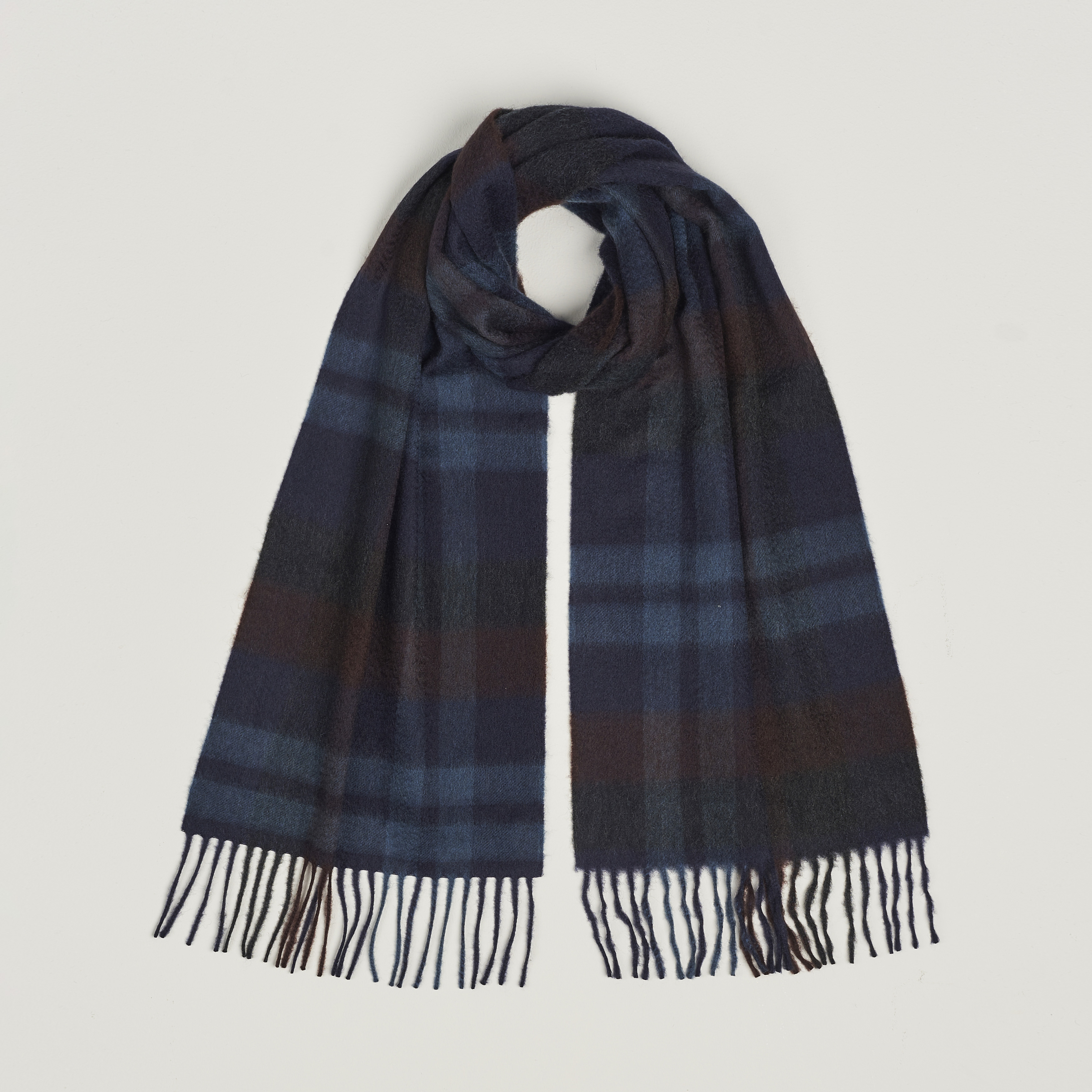 Begg & Co Checked Cashmere Scarf 30*160cm Navy Slate at CareOfCarl.com