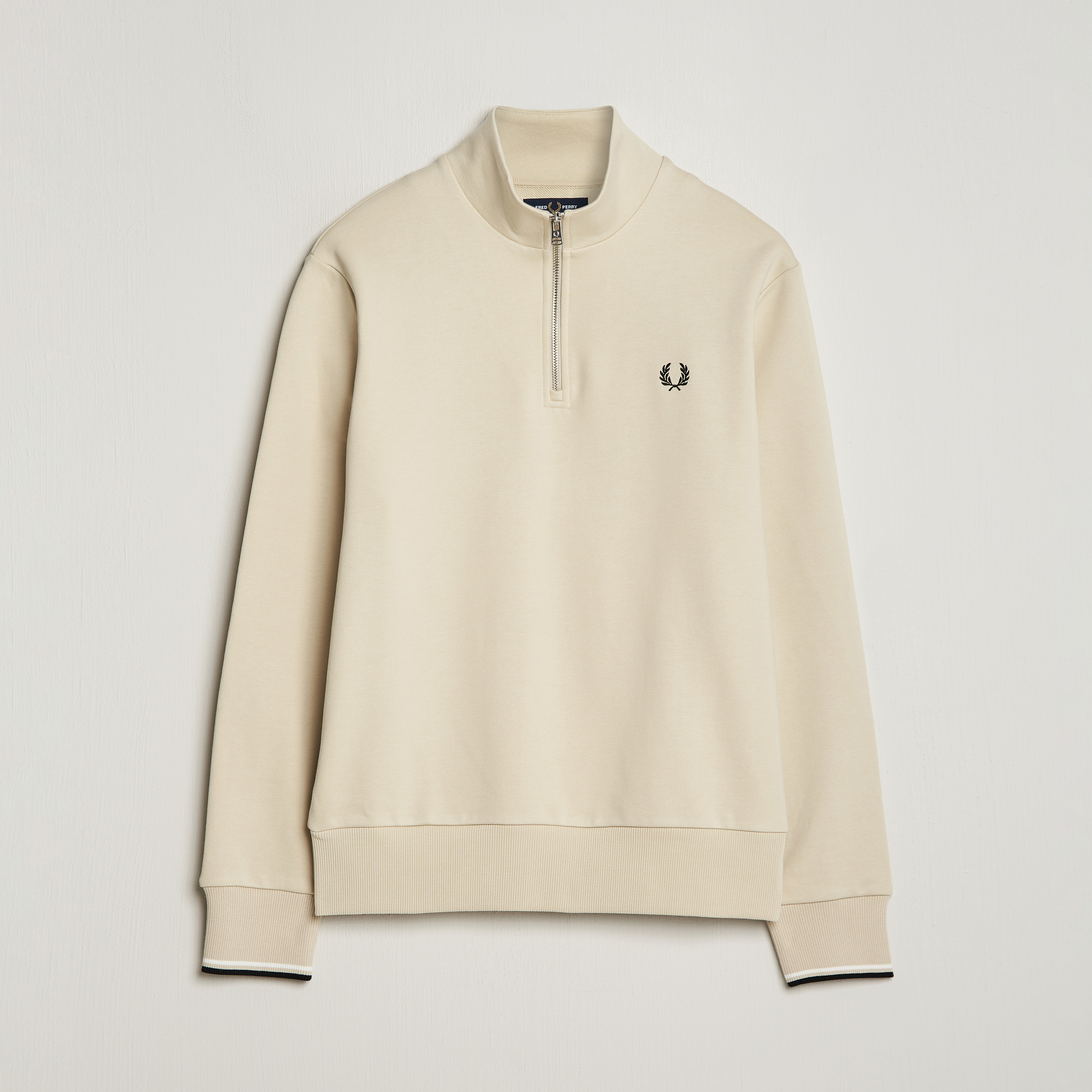 Fred Perry Half Zip Sweatshirt Oatmeal at CareOfCarl.com