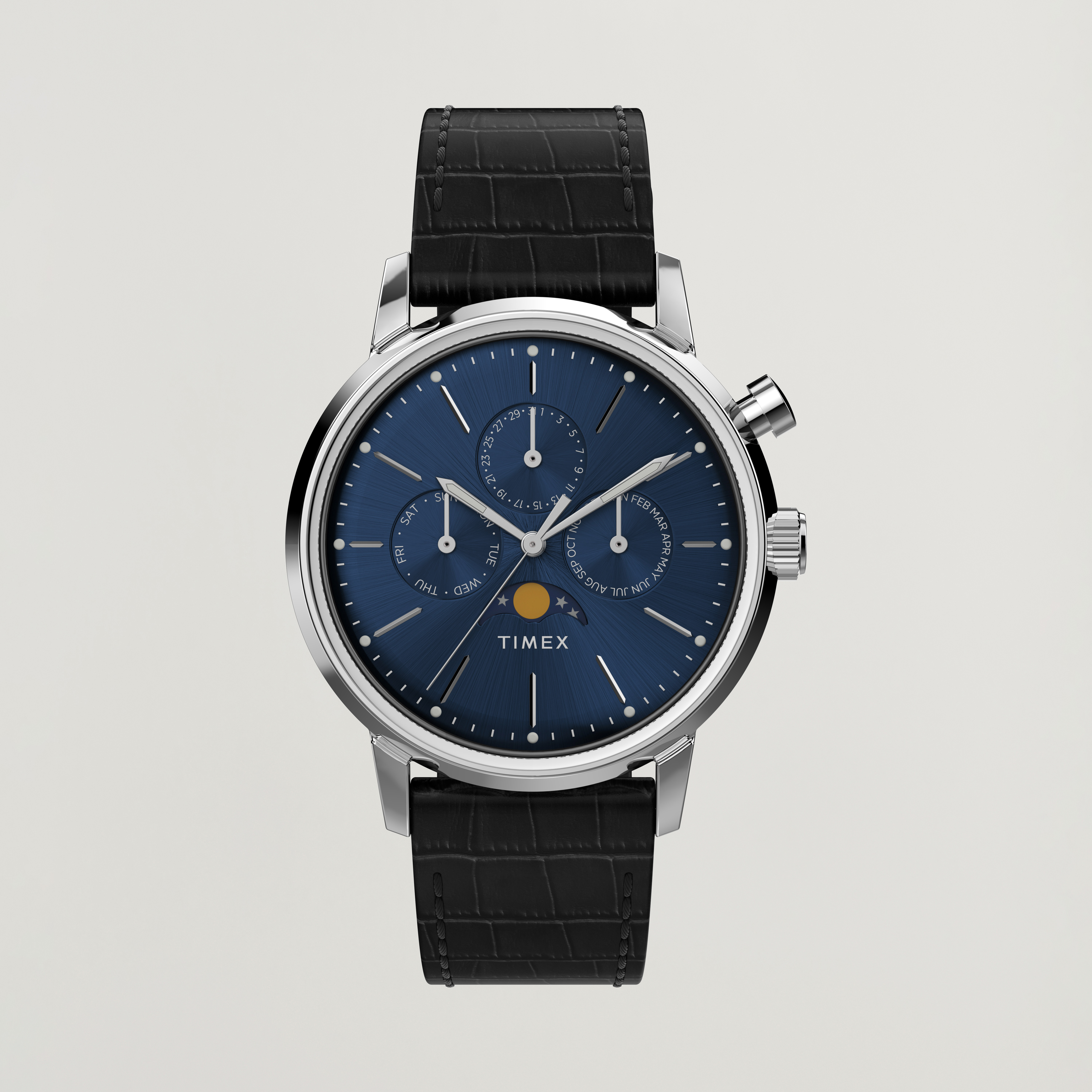 Timex Marlin Moon Phase Quartz 40mm Blue Dial at CareOfCarl.com