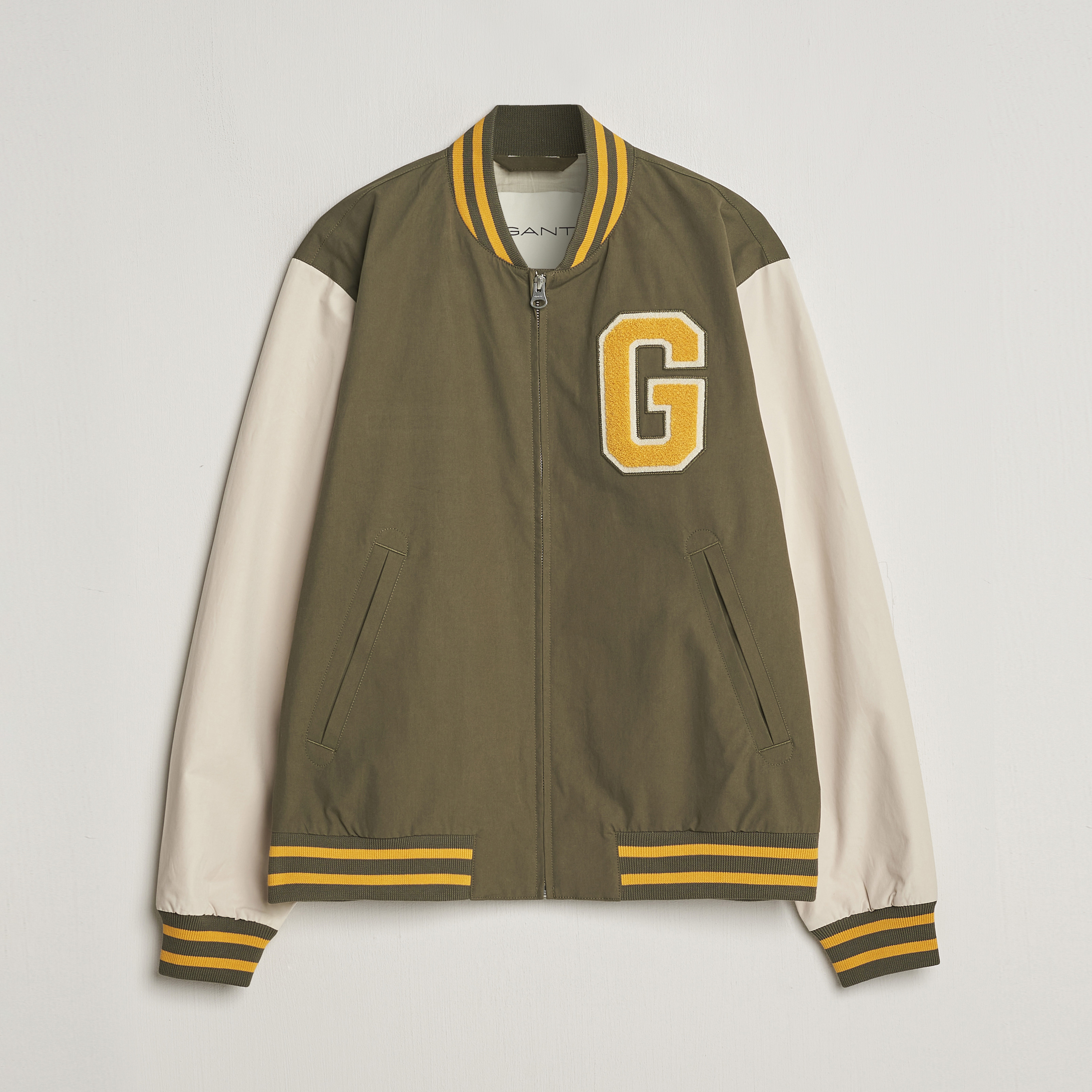 GANT Light Varsity Jacket Green/Soft Oat at CareOfCarl.com