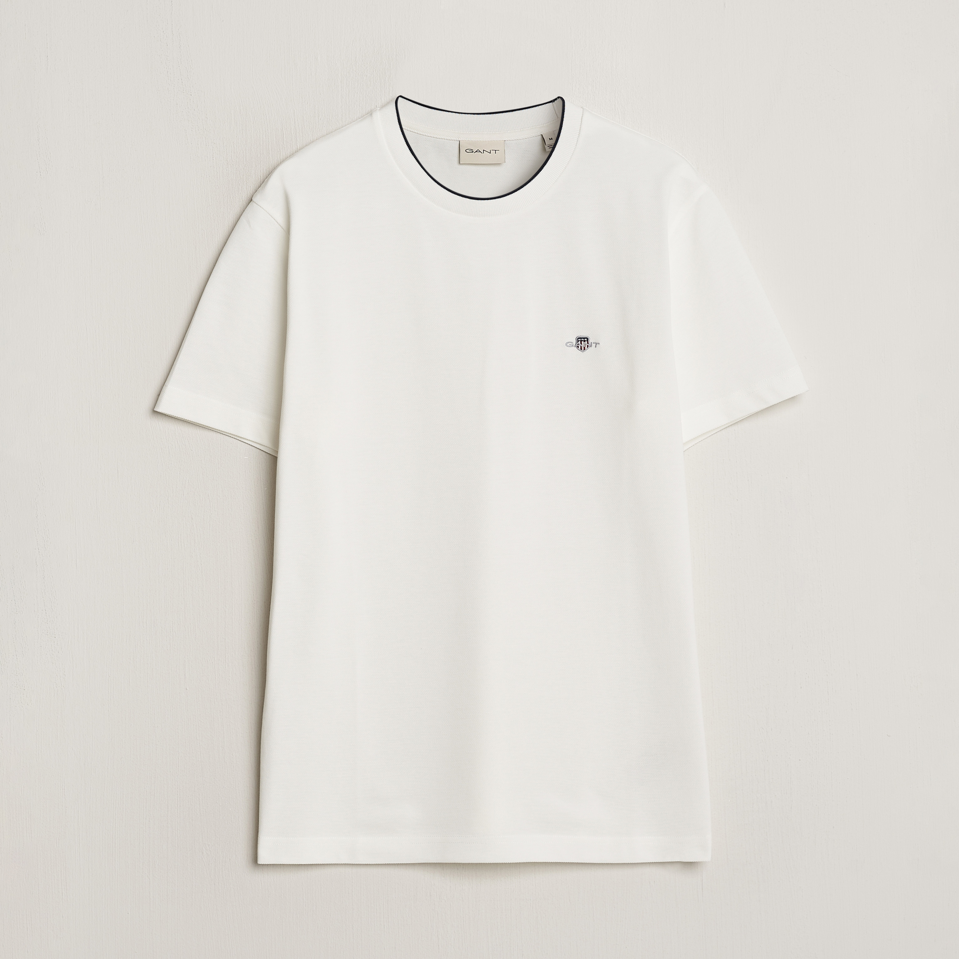 GANT Pique Crew Neck T-Shirt Eggshell at CareOfCarl.com