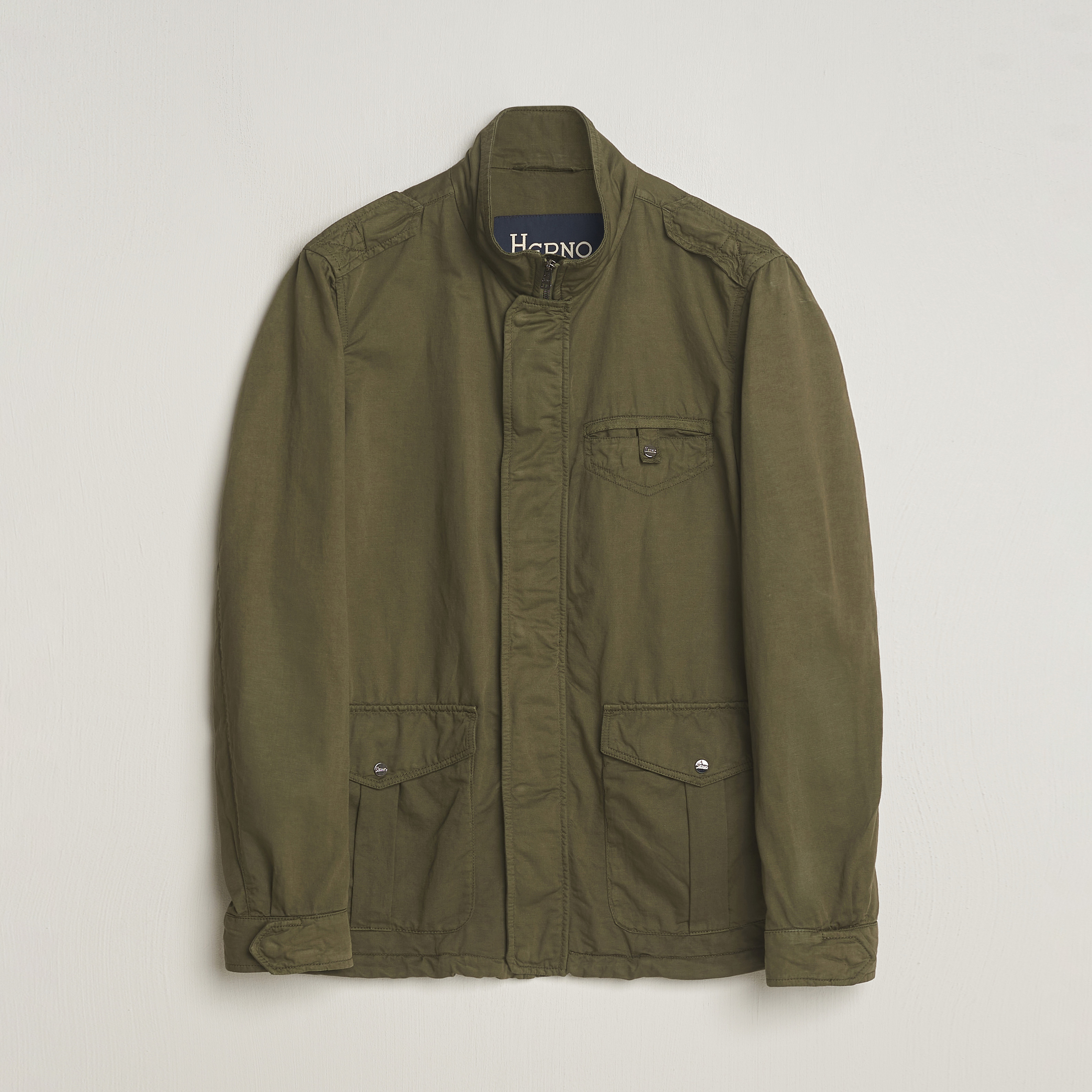 Herno Washed Cotton/Linen Field Jacket Military at CareOfCarl.com