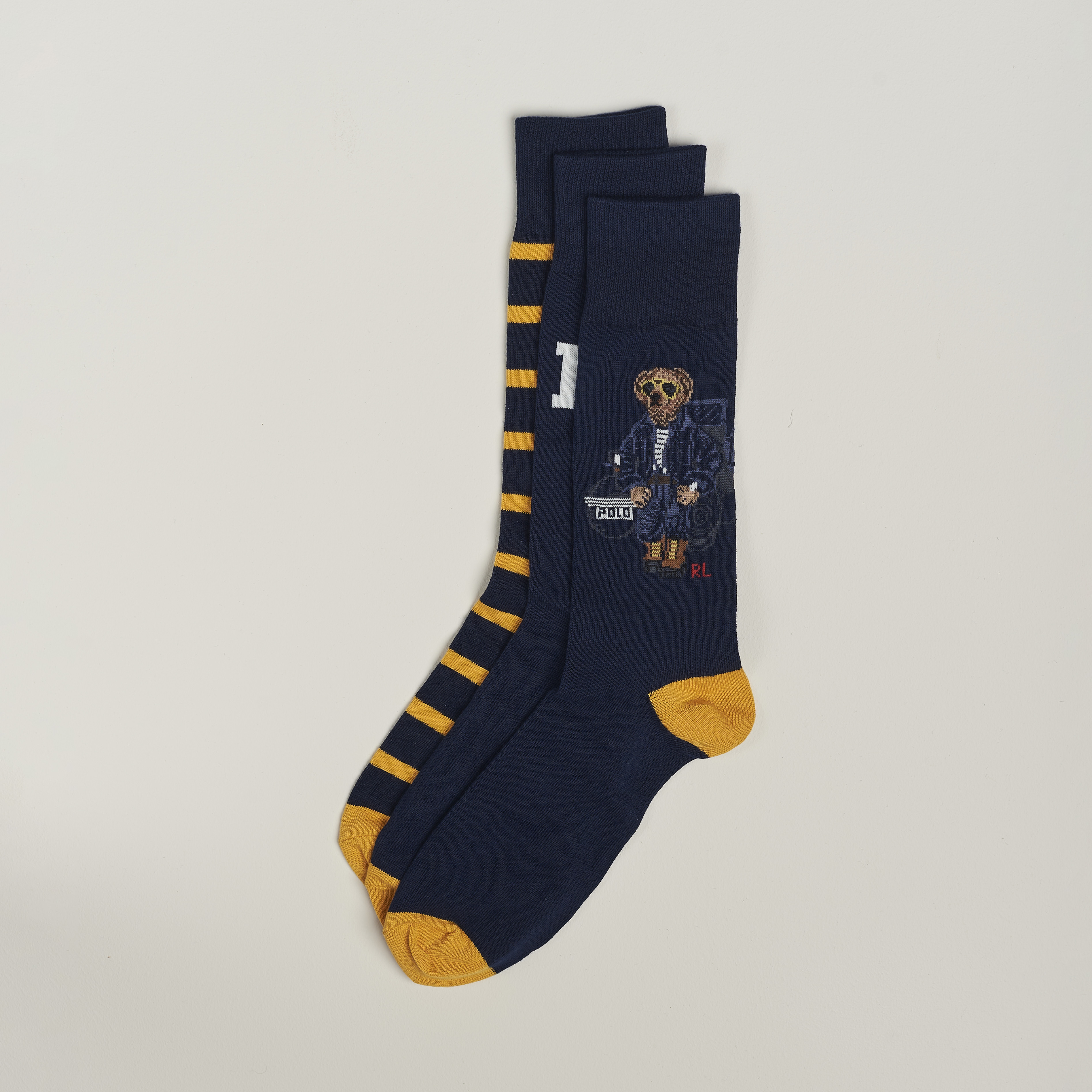 Polo Ralph Lauren 3-Pack Crew Sock Navy Bear & Stripe at CareOfCarl.com