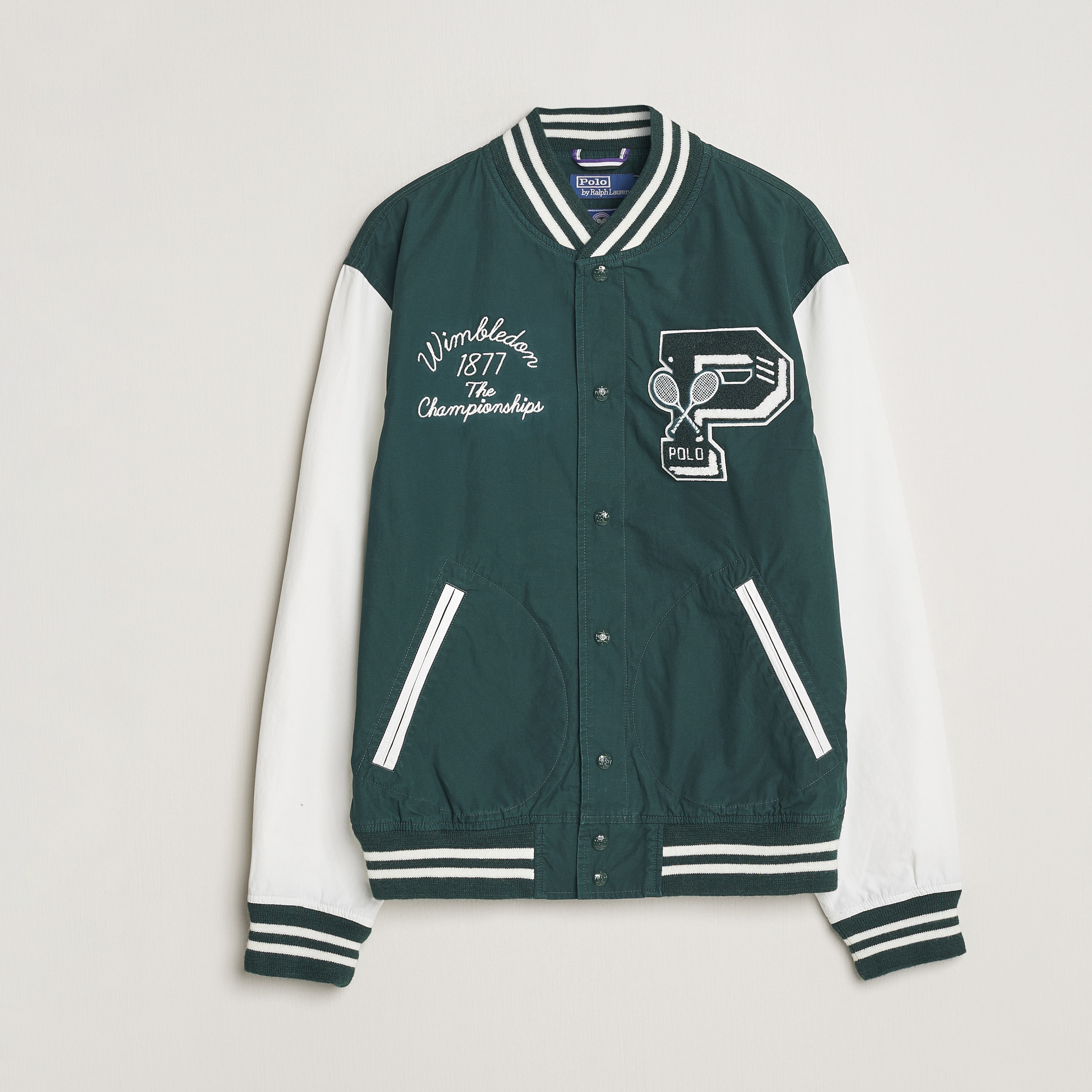 Polo Ralph Lauren Wimbledon Bomber Jacket White/Moss Agate at CareOfCarl.co