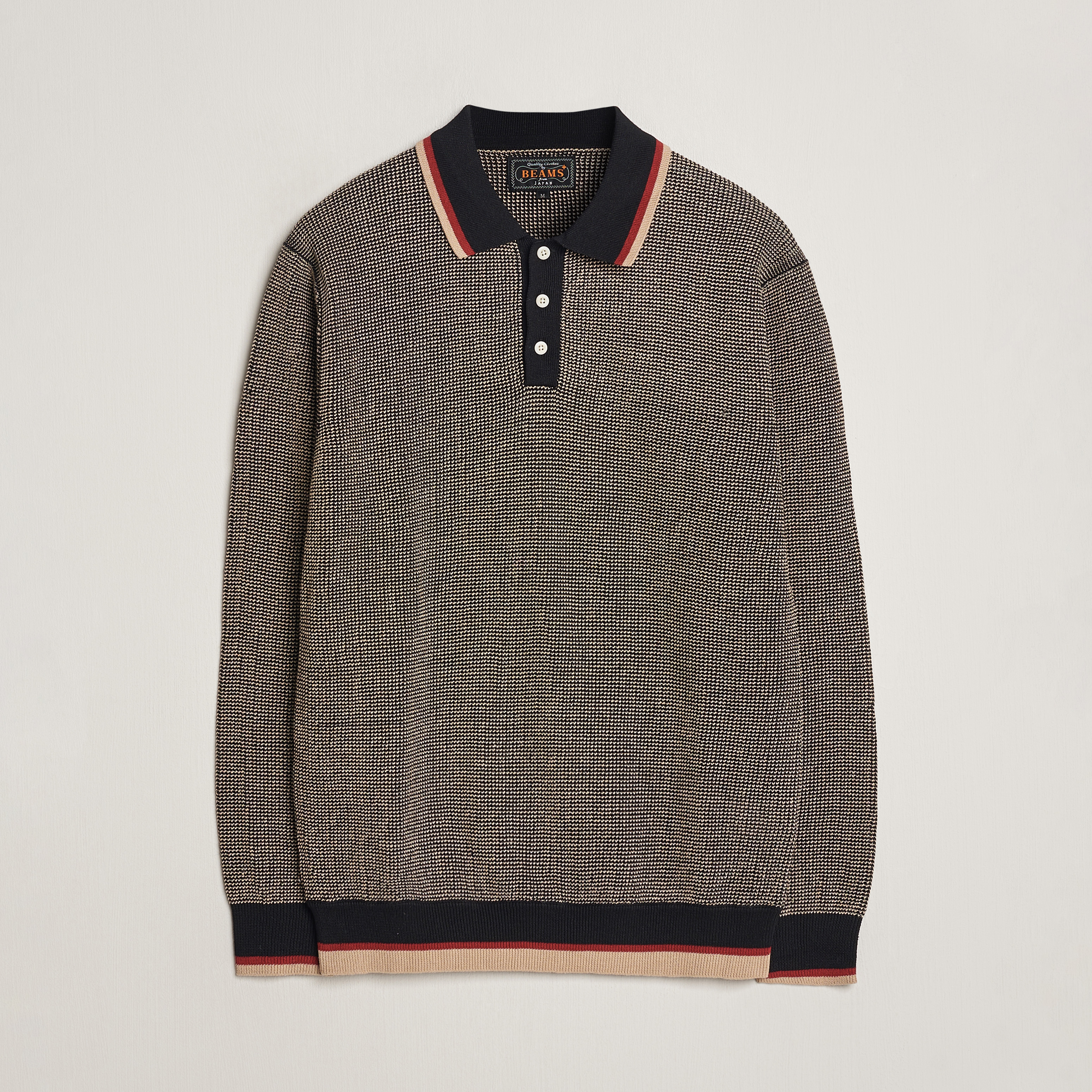 BEAMS PLUS Slab Knit Long Sleeve Polo Black at CareOfCarl.com