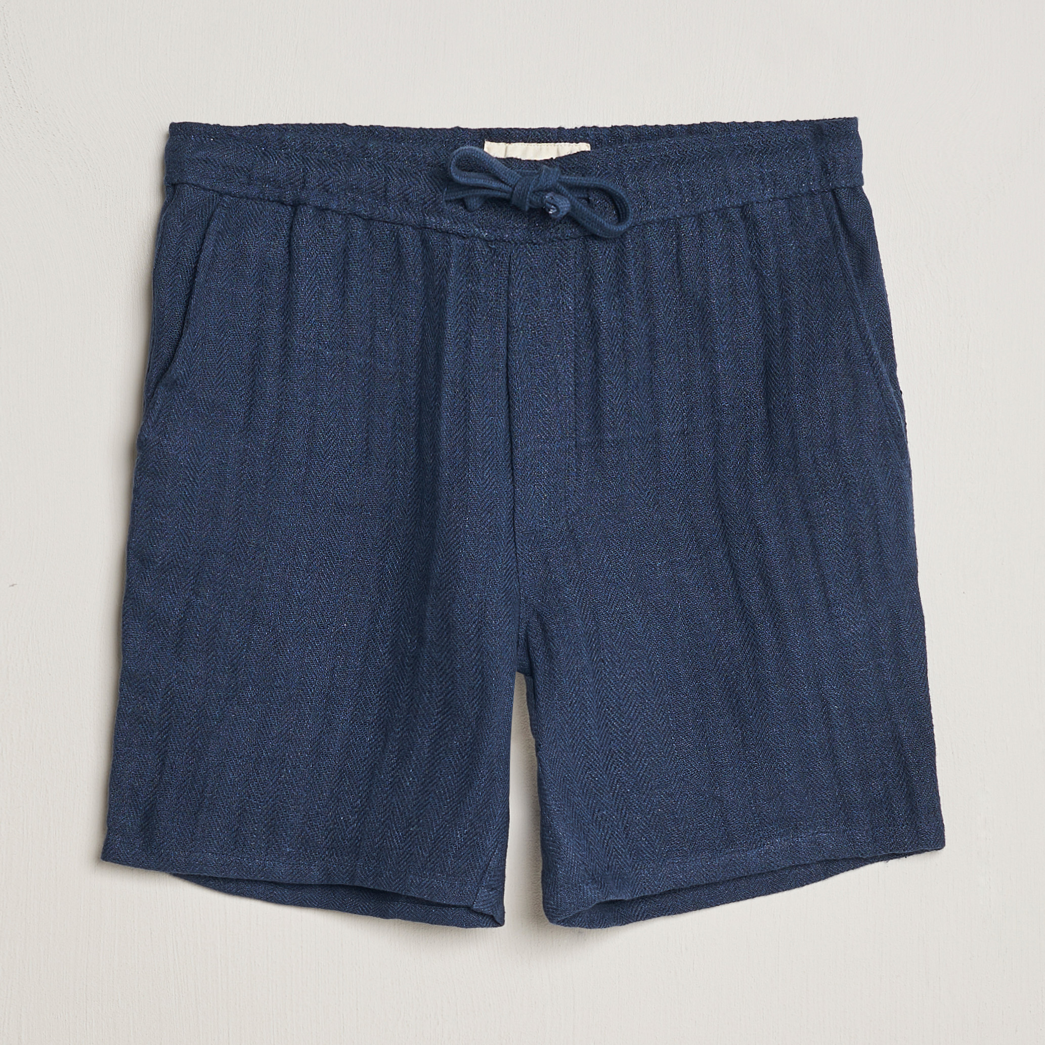A Day's March Ipu Herringbone Linen Drawstring Shorts Indigo Blue at CareOf