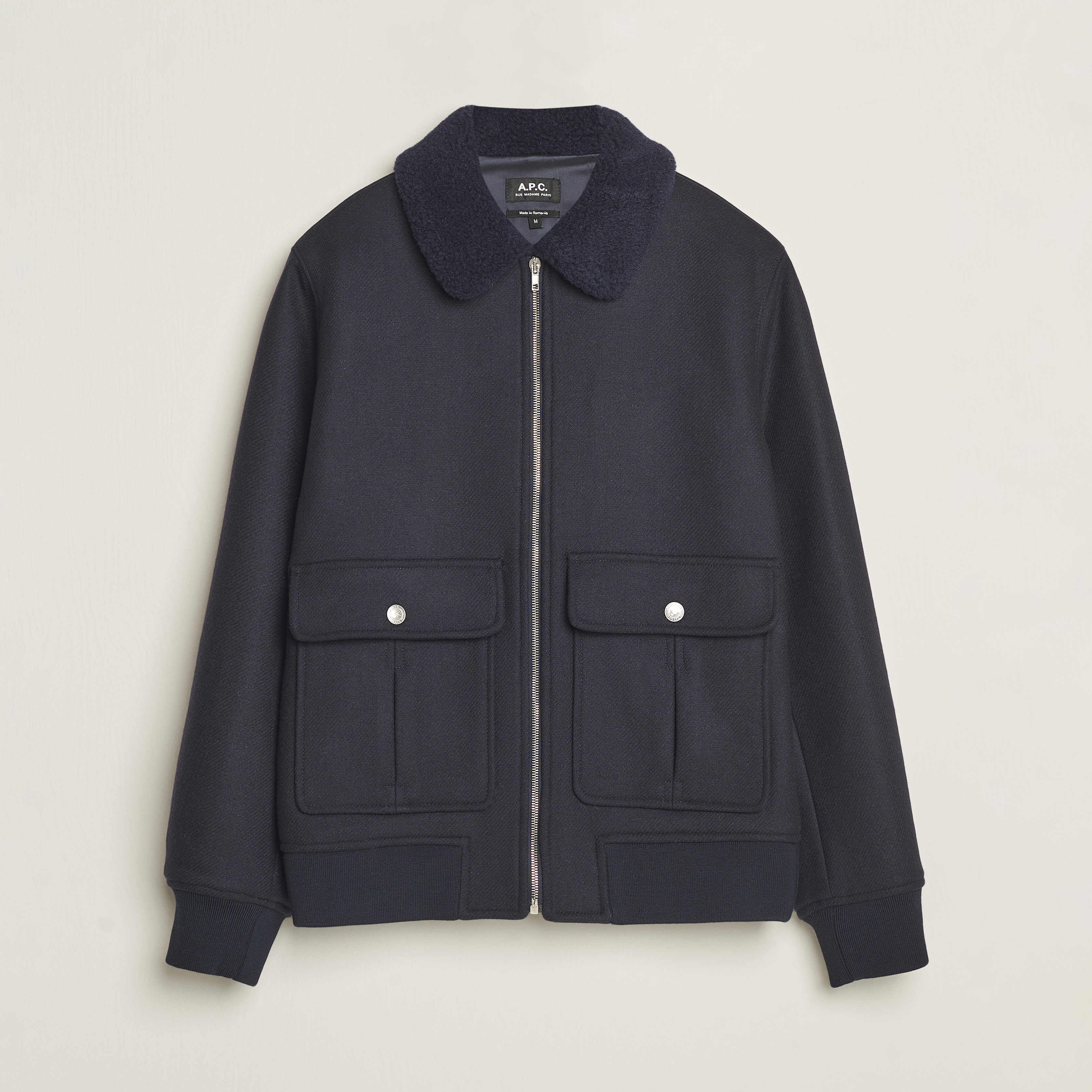 A.P.C. Ben Shearling Bomber Jacket Dark Navy at CareOfCarl.com