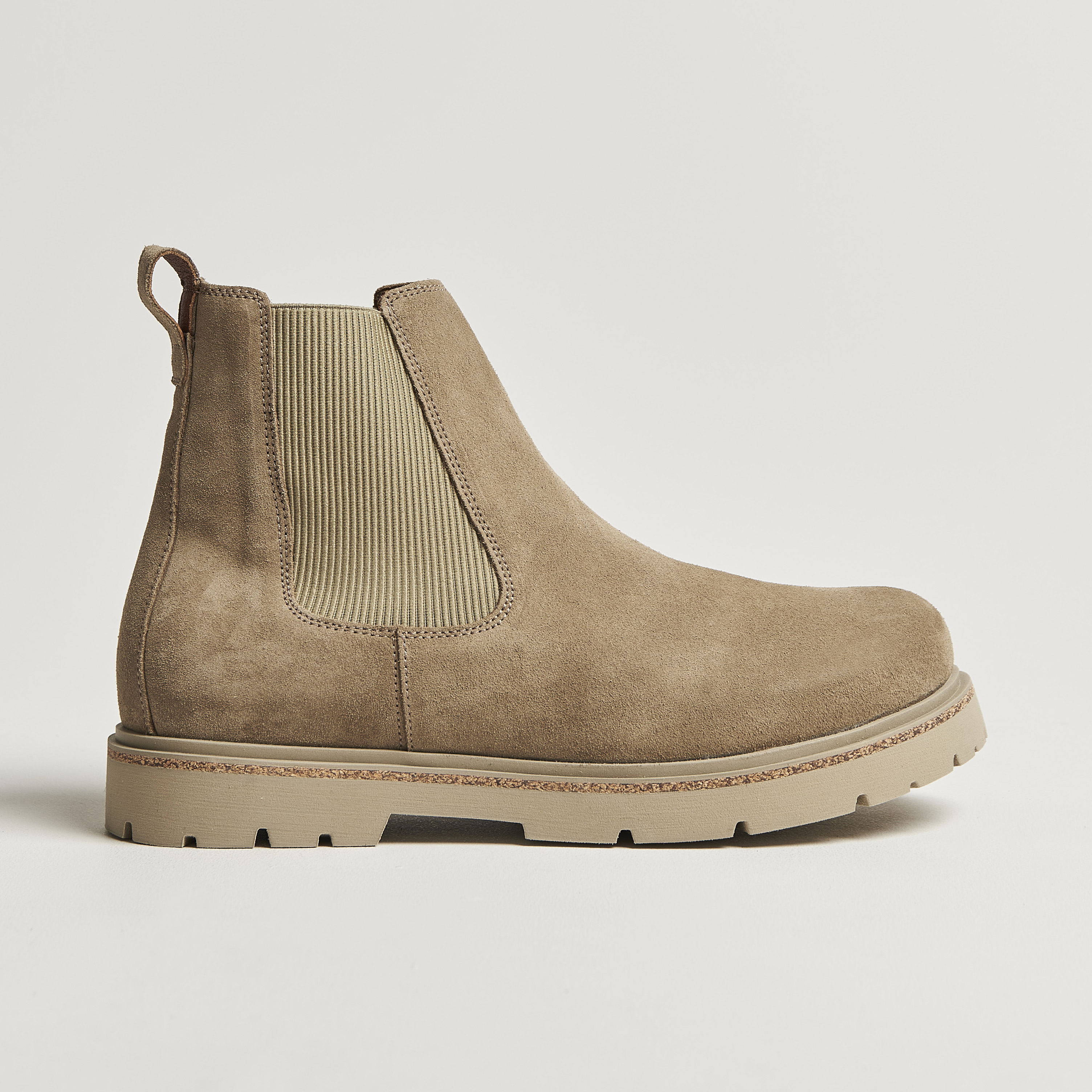 BIRKENSTOCK Highwood Chelsea Boot Beige Suede at CareOfCarl.com