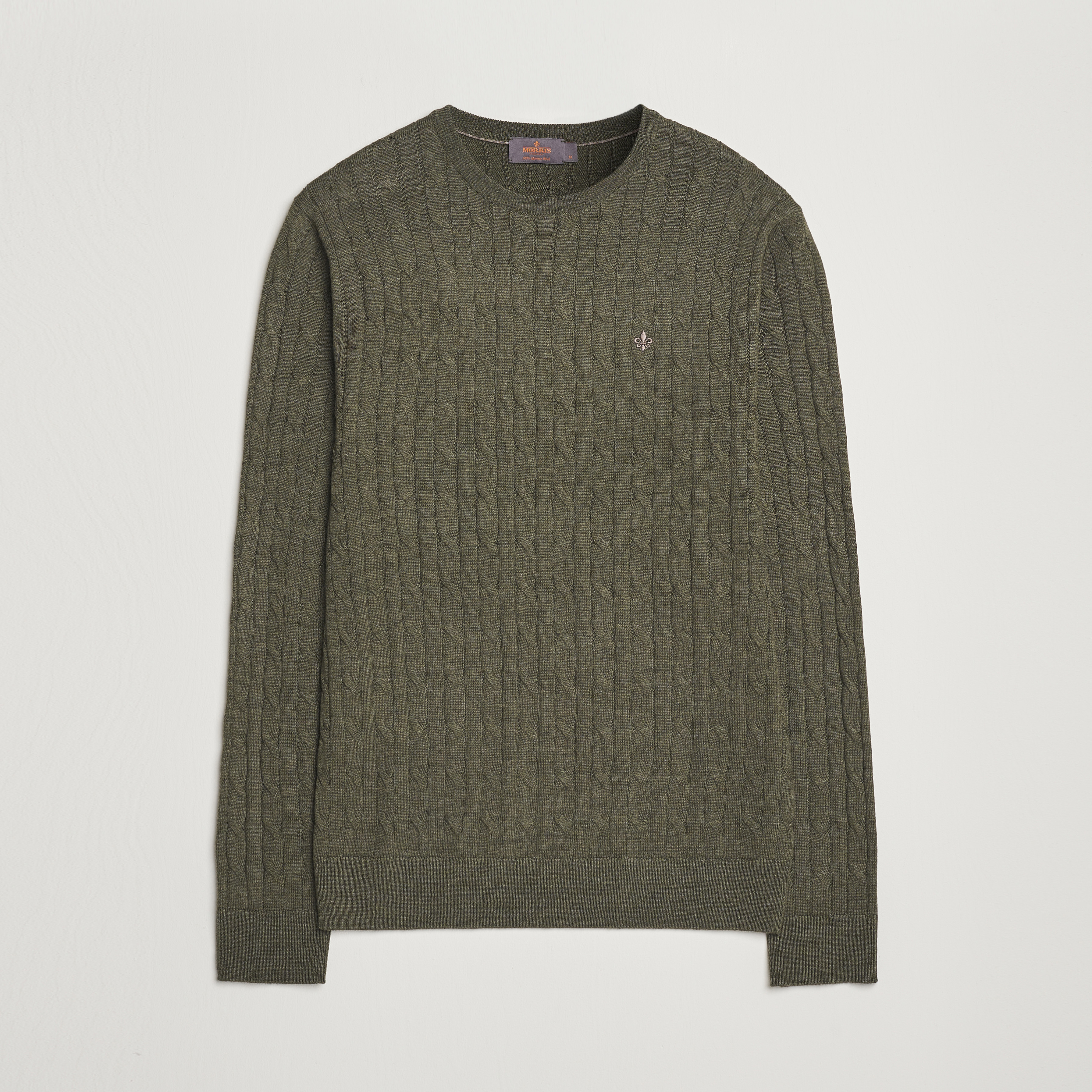 Morris Merino Cable O-Neck Olive at CareOfCarl.com