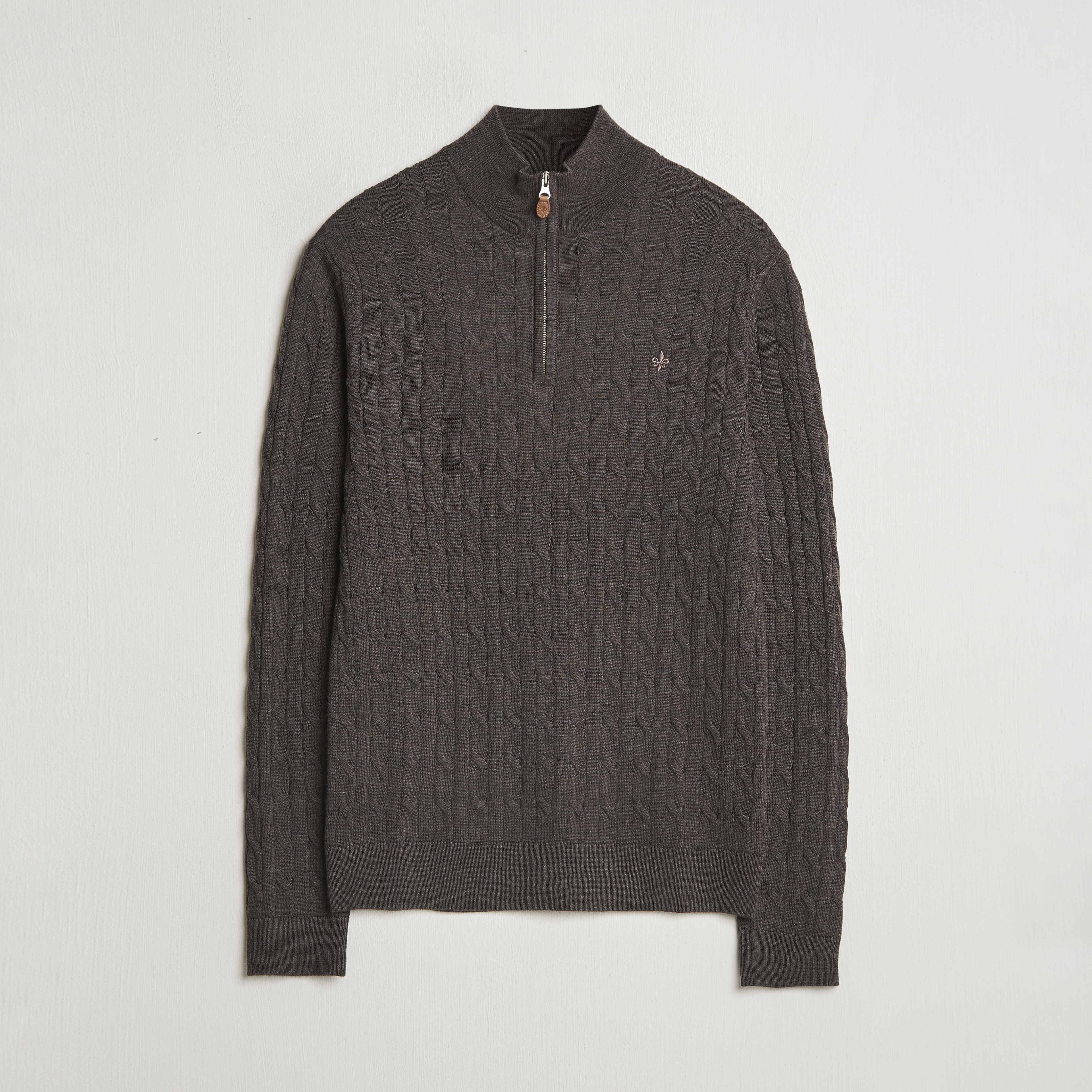 Morris Merino Cable Half Zip Brown at CareOfCarl.com