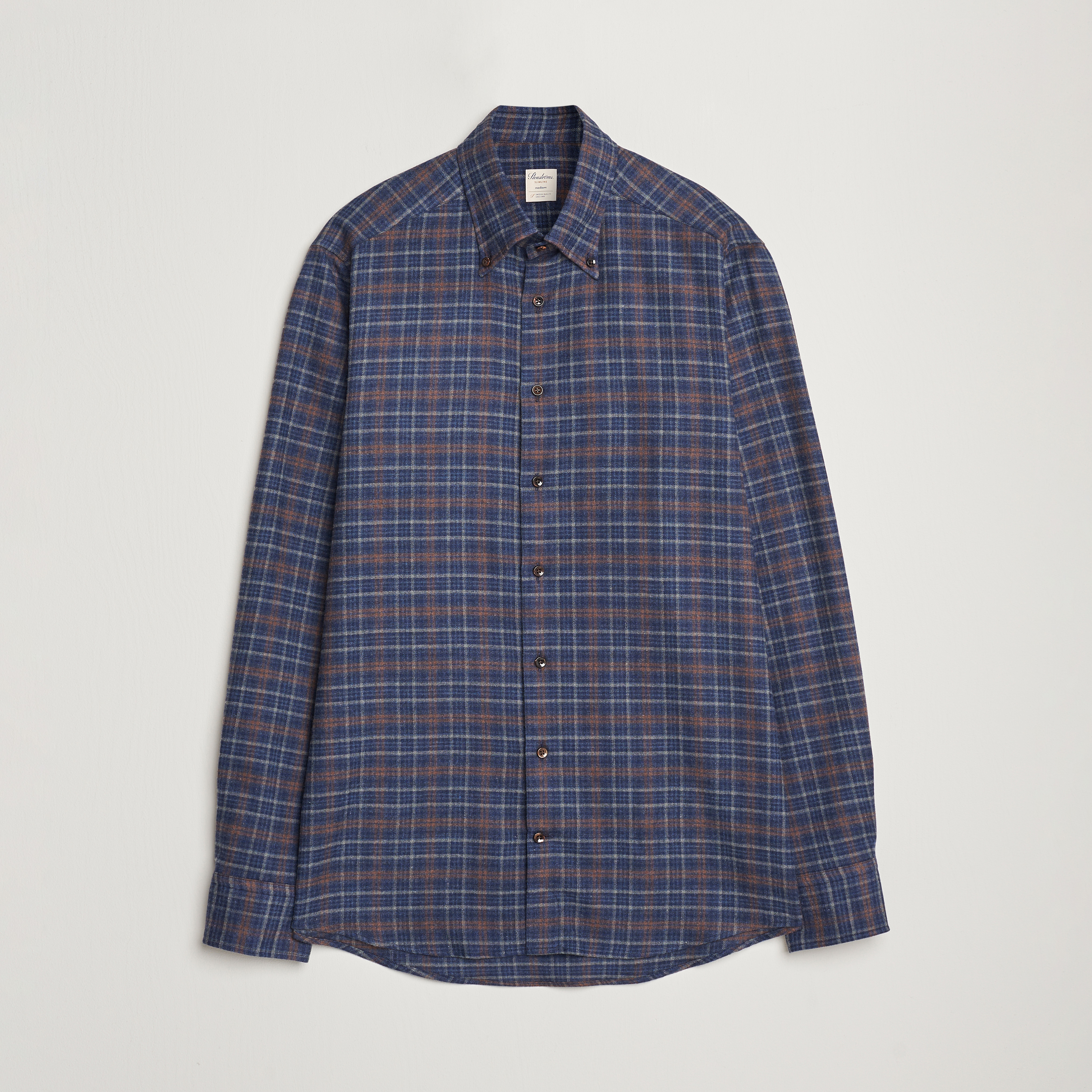 Stenströms Slimline Small Check Flannel Shirt Dark Blue at CareOfCarl.com