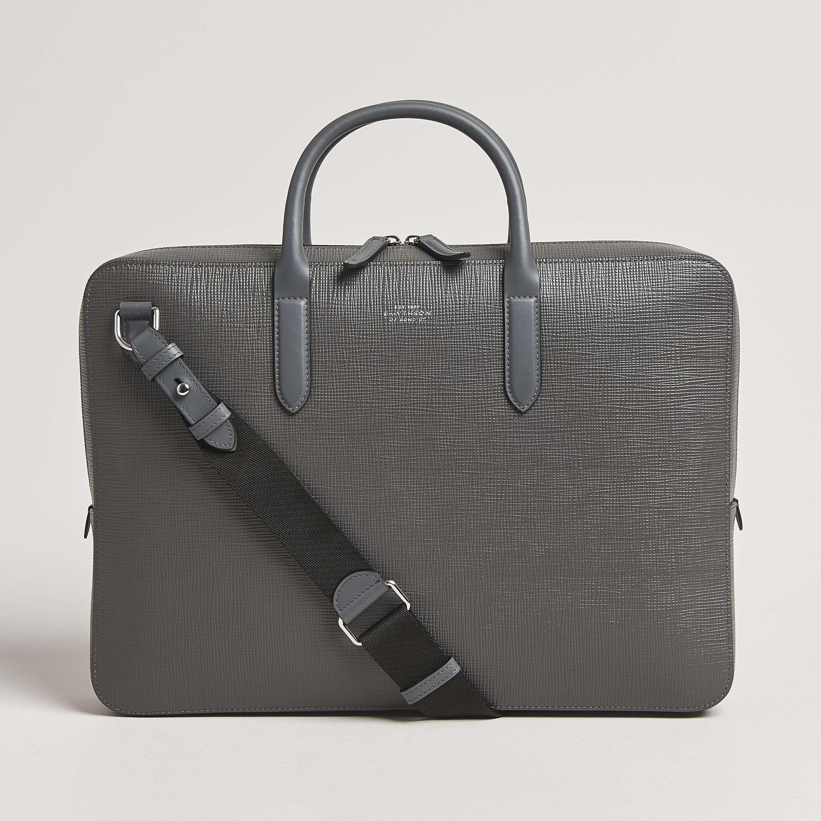 Smythson Panama Lightweight Briefcase Storm Grey at CareOfCarl.com