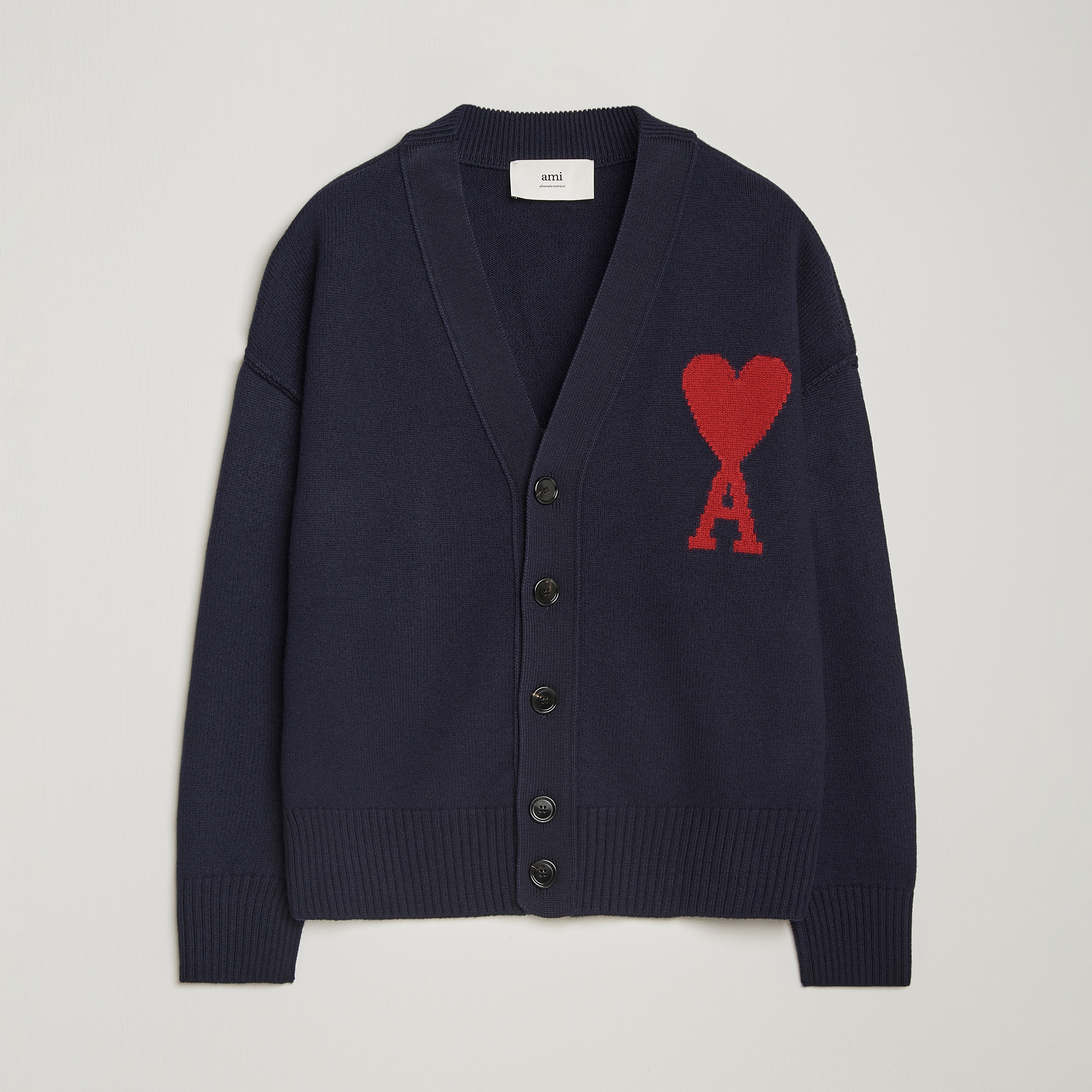AMI Big Heart Logo Cardigan Navy at CareOfCarl.com