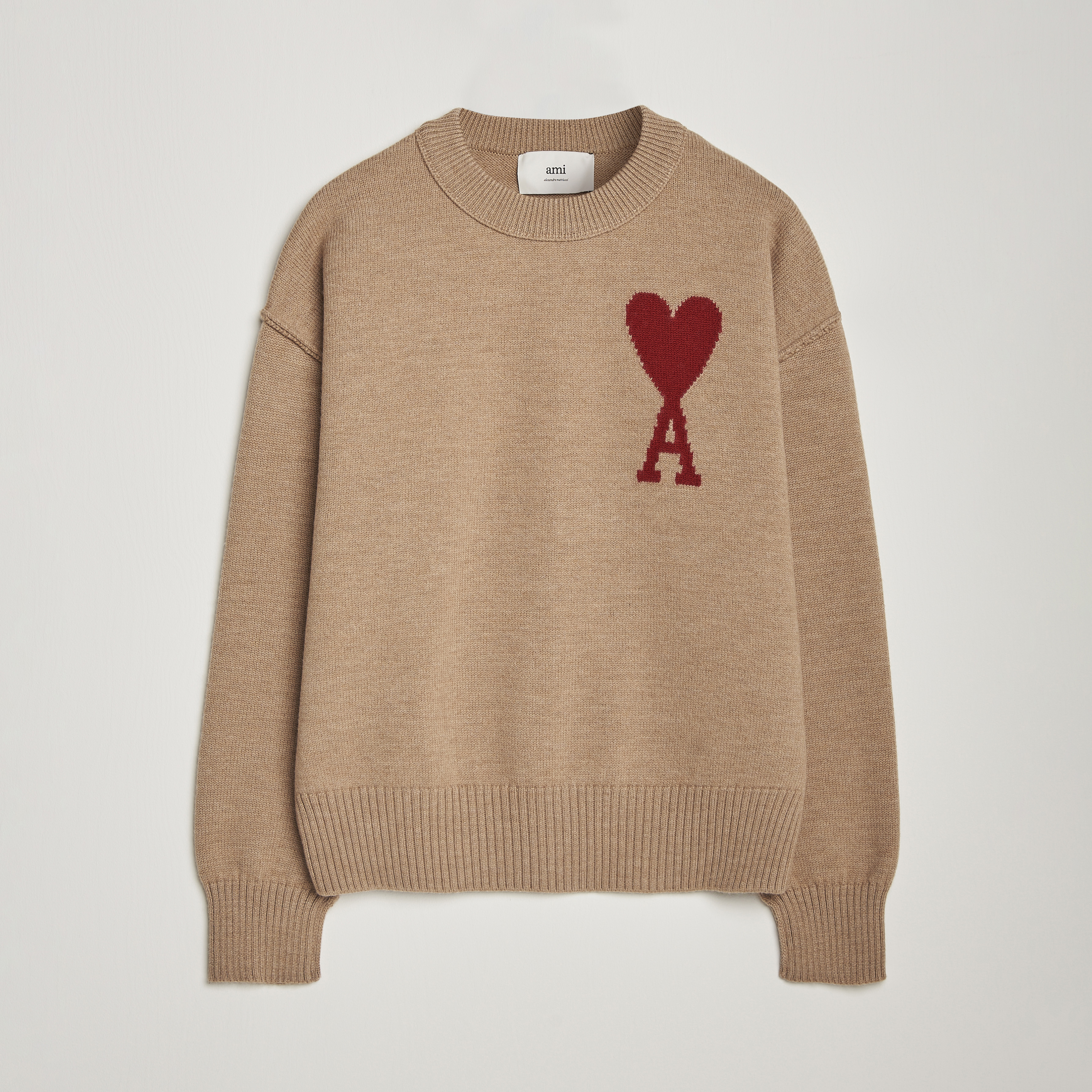 AMI Big Heart Logo Crew Neck Camel at CareOfCarl.com