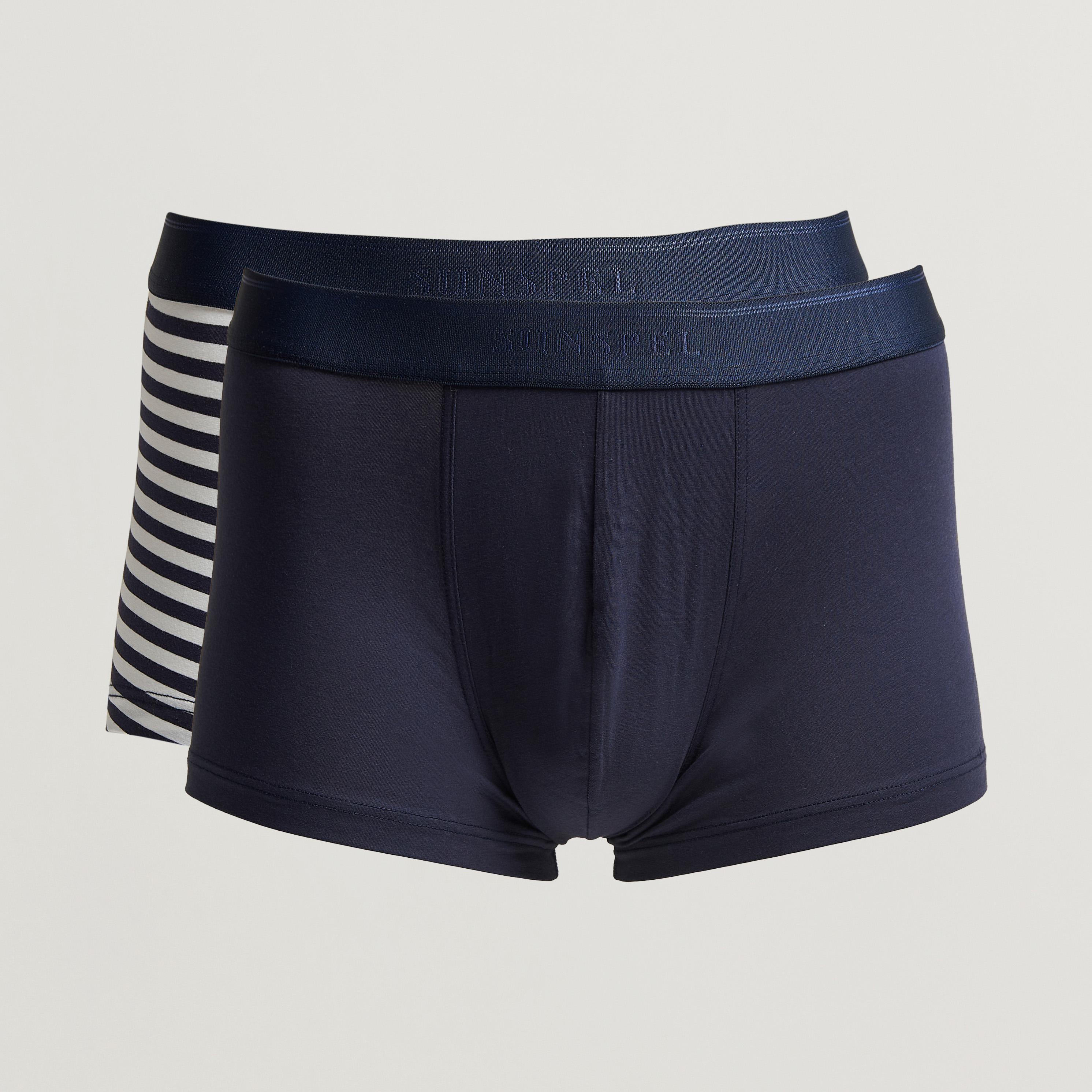 Sunspel 2-Pack Cotton Stretch Trunk Navy/English Stripe at CareOfCarl.com