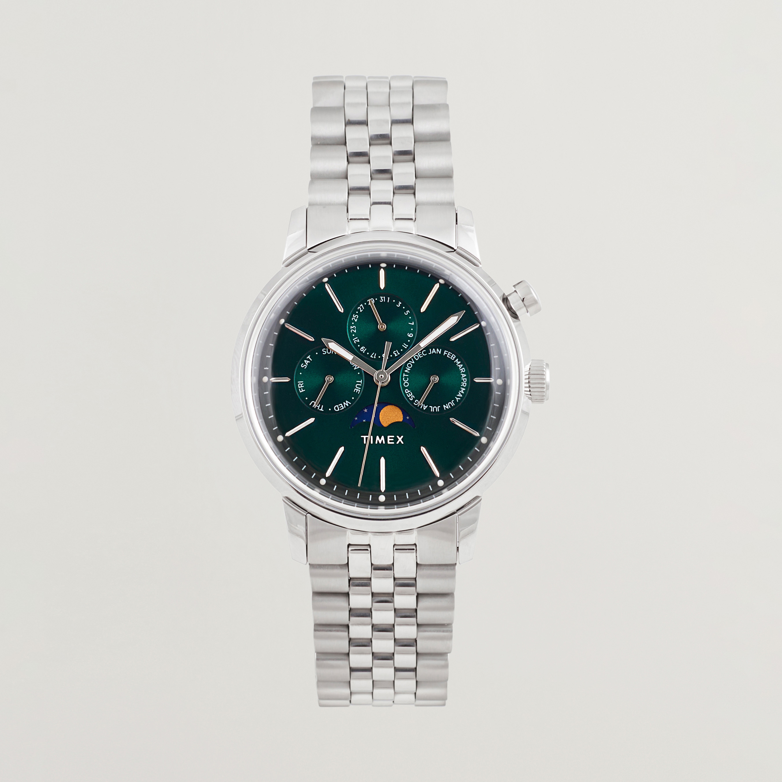 Timex Marlin Moon Phase Quartz Steel 40mm Green Dial at CareOfCarl.com