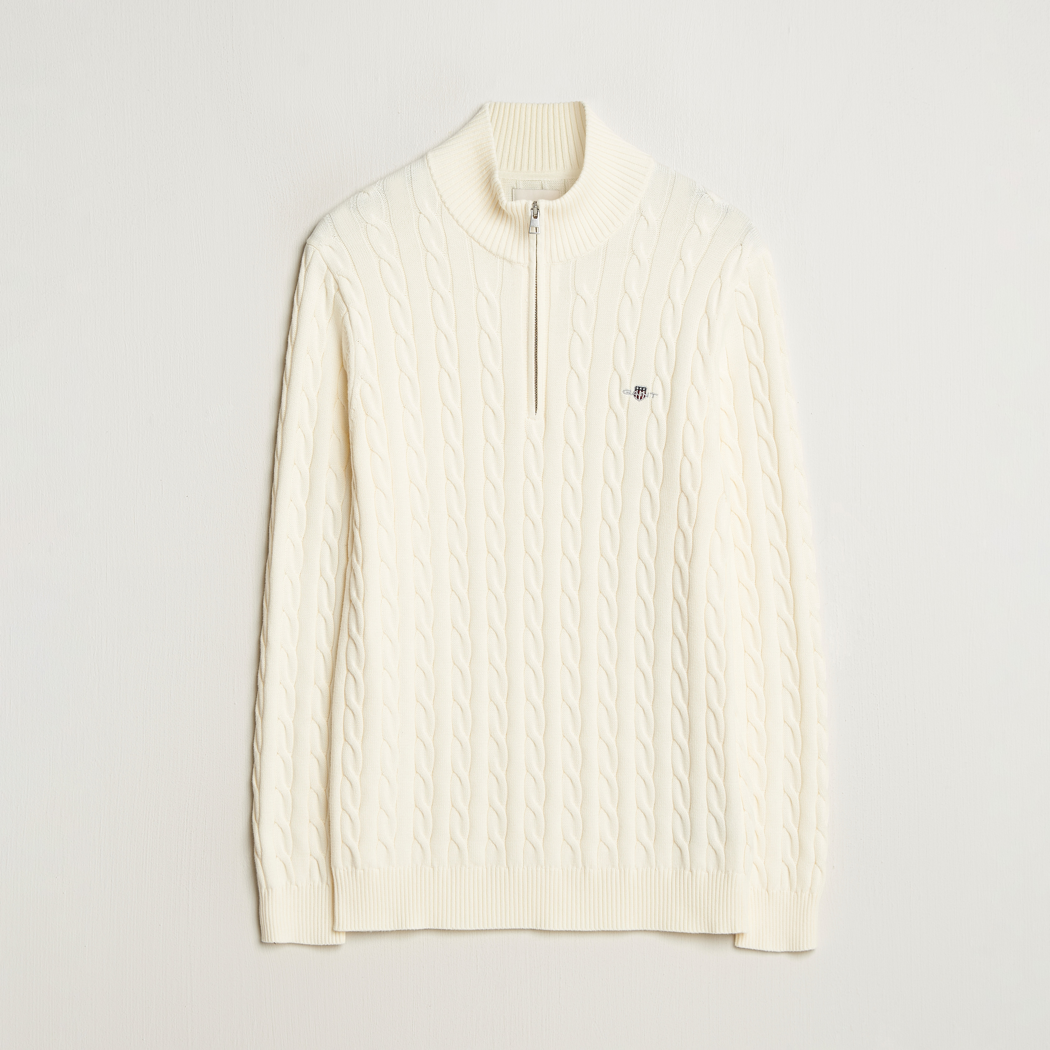 GANT Cotton Cable Half Zip Cream at CareOfCarl.com