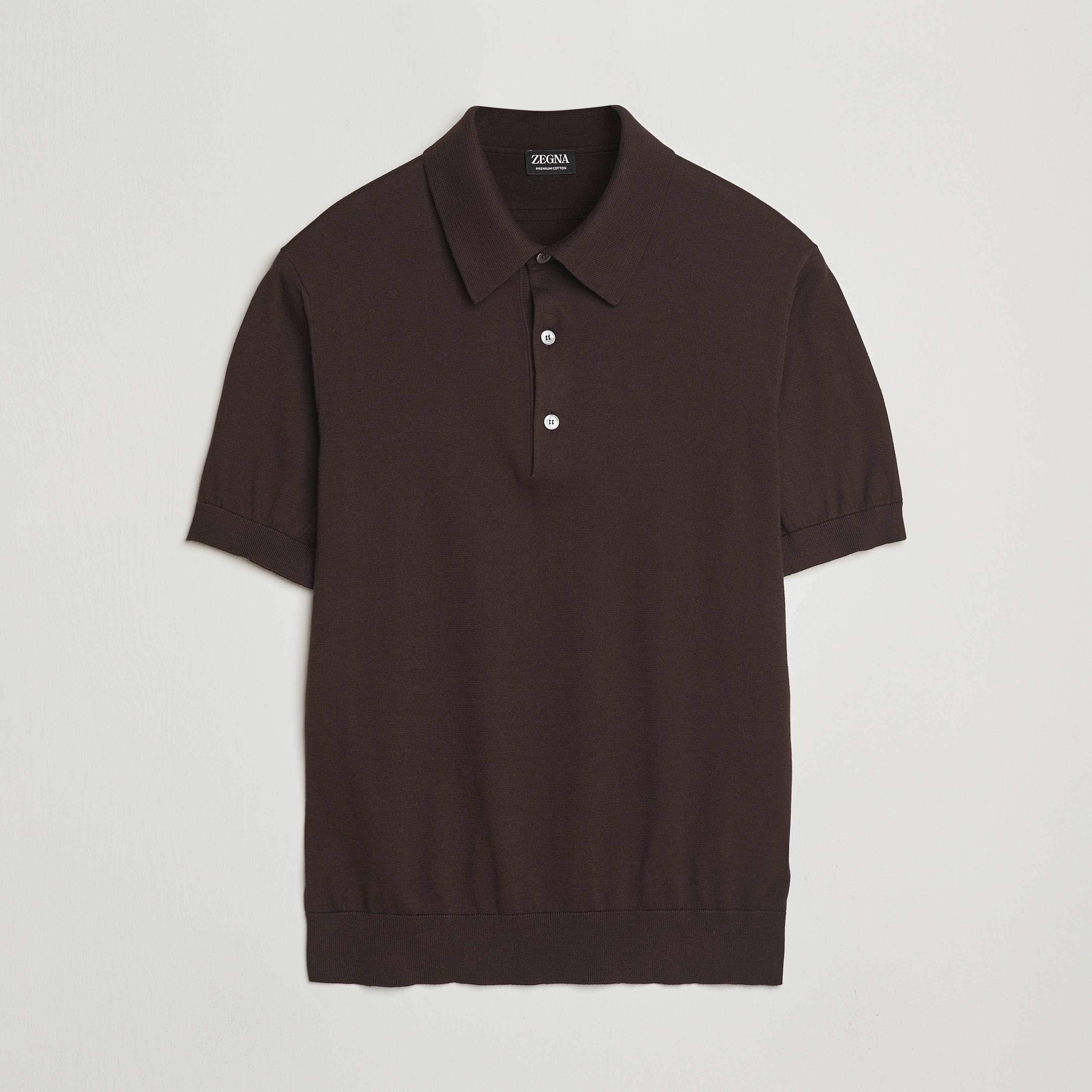 Zegna Premium Cotton Knitted Polo Brown at CareOfCarl.com