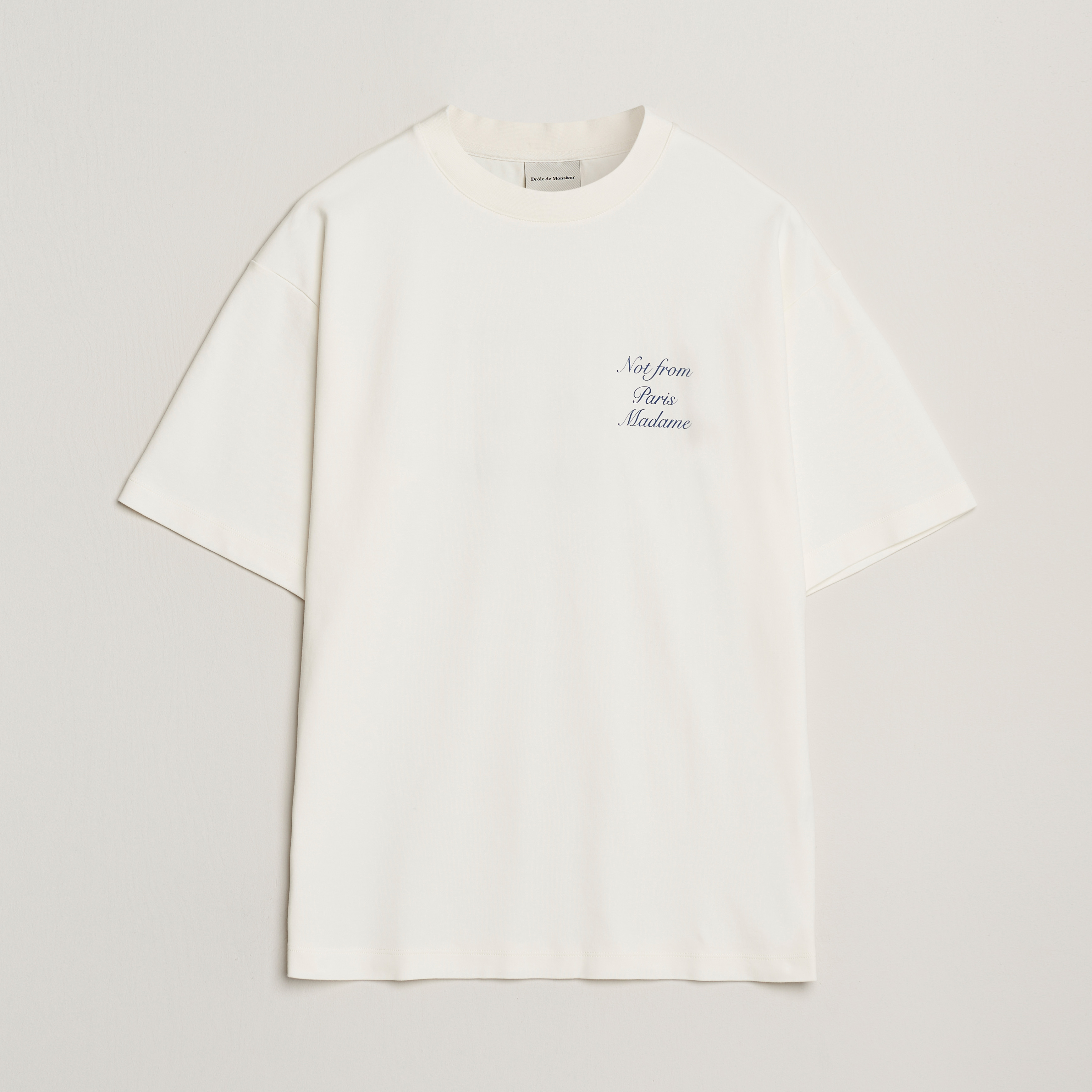 Drôle de Monsieur Slogan Cursive T-Shirt Off White at CareOfCarl.com