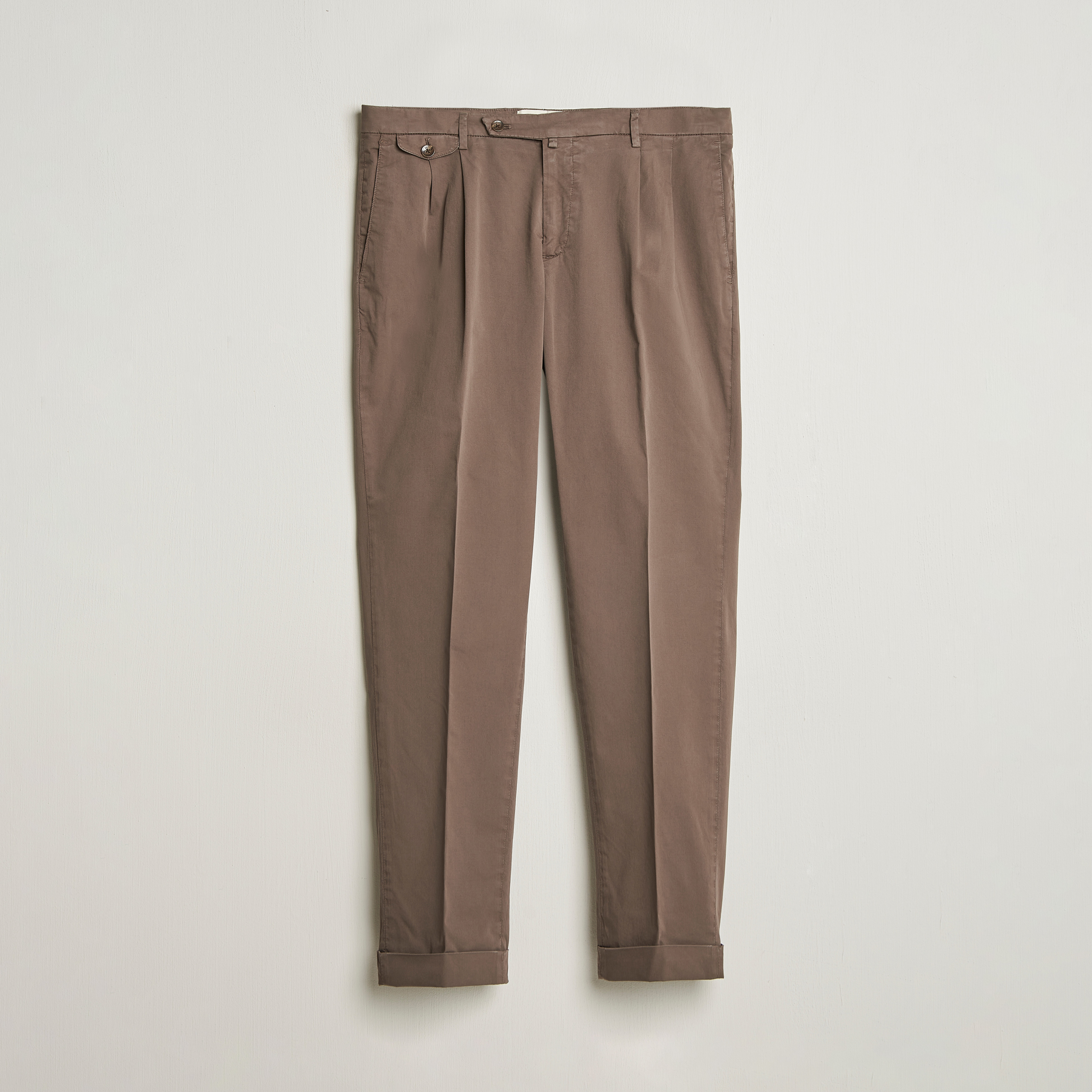 Briglia 1949 Easy Fit Pleated Cotton Stretch Chino Brown at CareOfCarl.com
