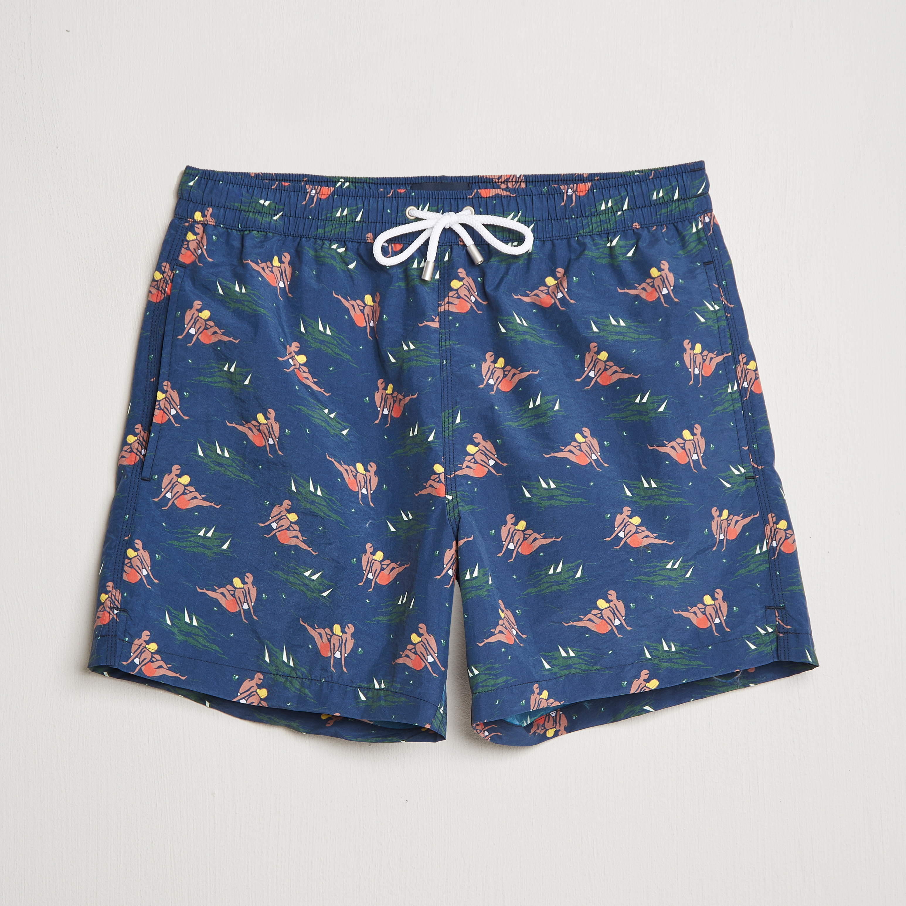 Drake's Bathers Print Drawstring Swimshorts Navy at CareOfCarl.com