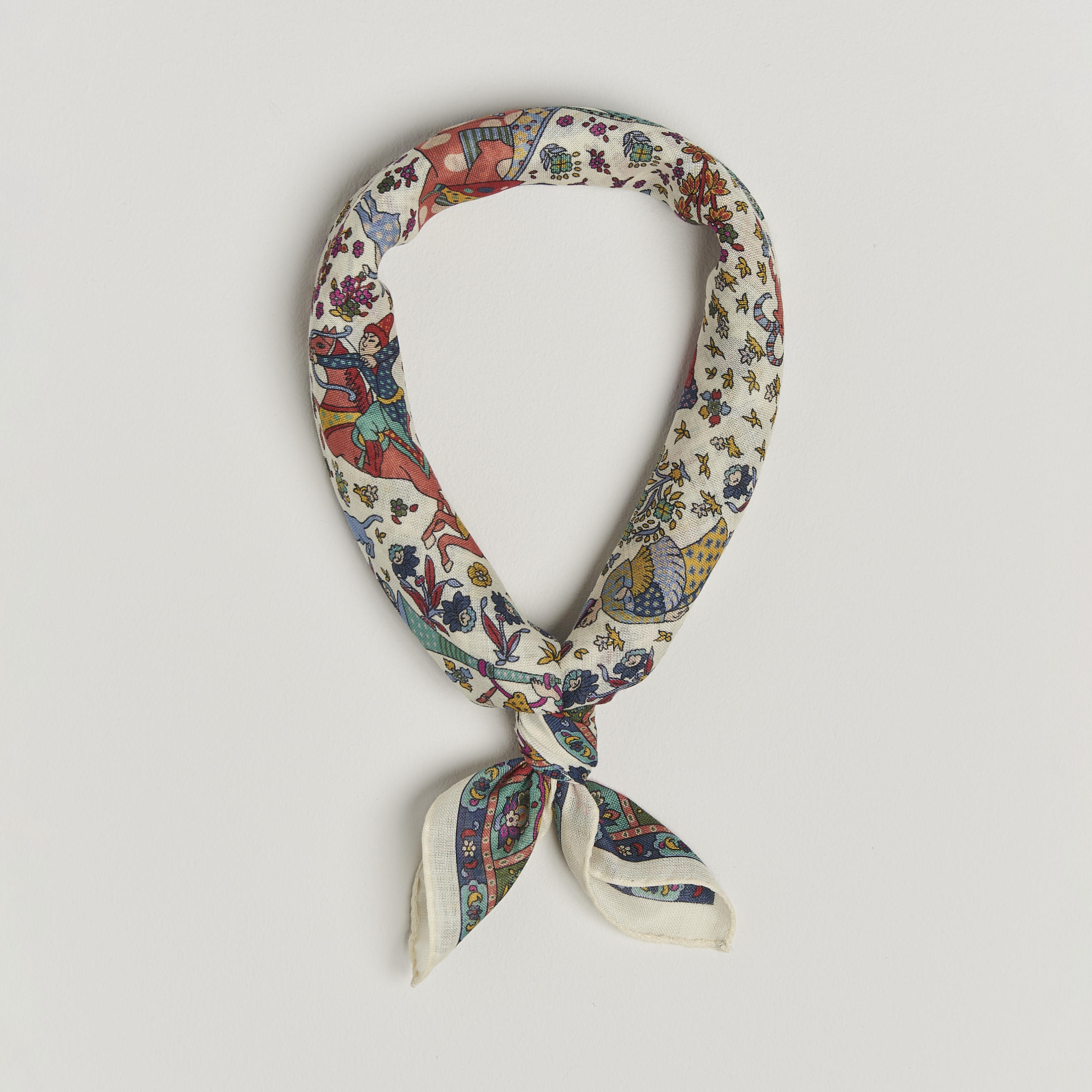 Drake's Floral Moghul Bandana Ecru/Navy/Magenta at CareOfCarl.com