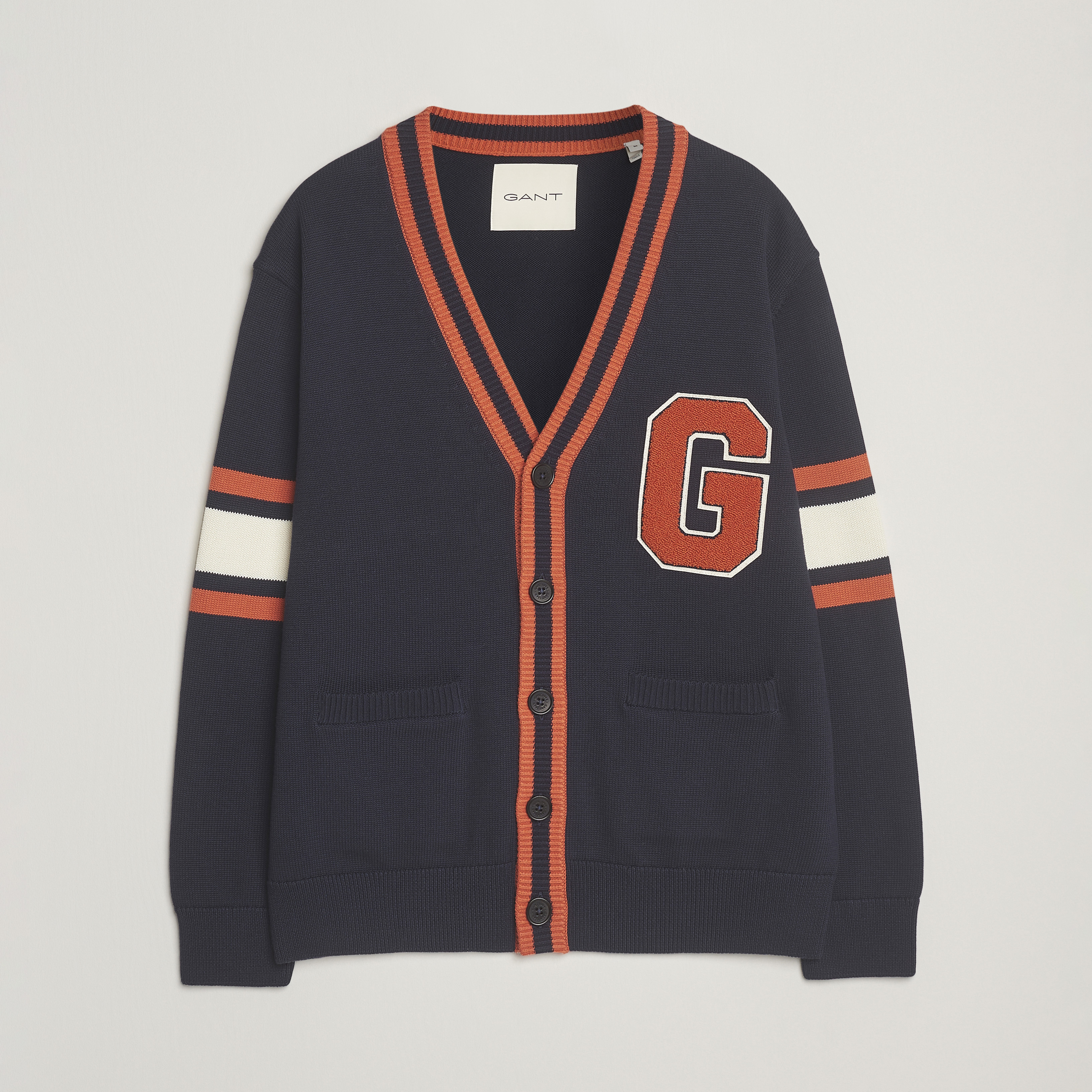 GANT G-Badge Knitted Cardigan Evening Blue at CareOfCarl.com