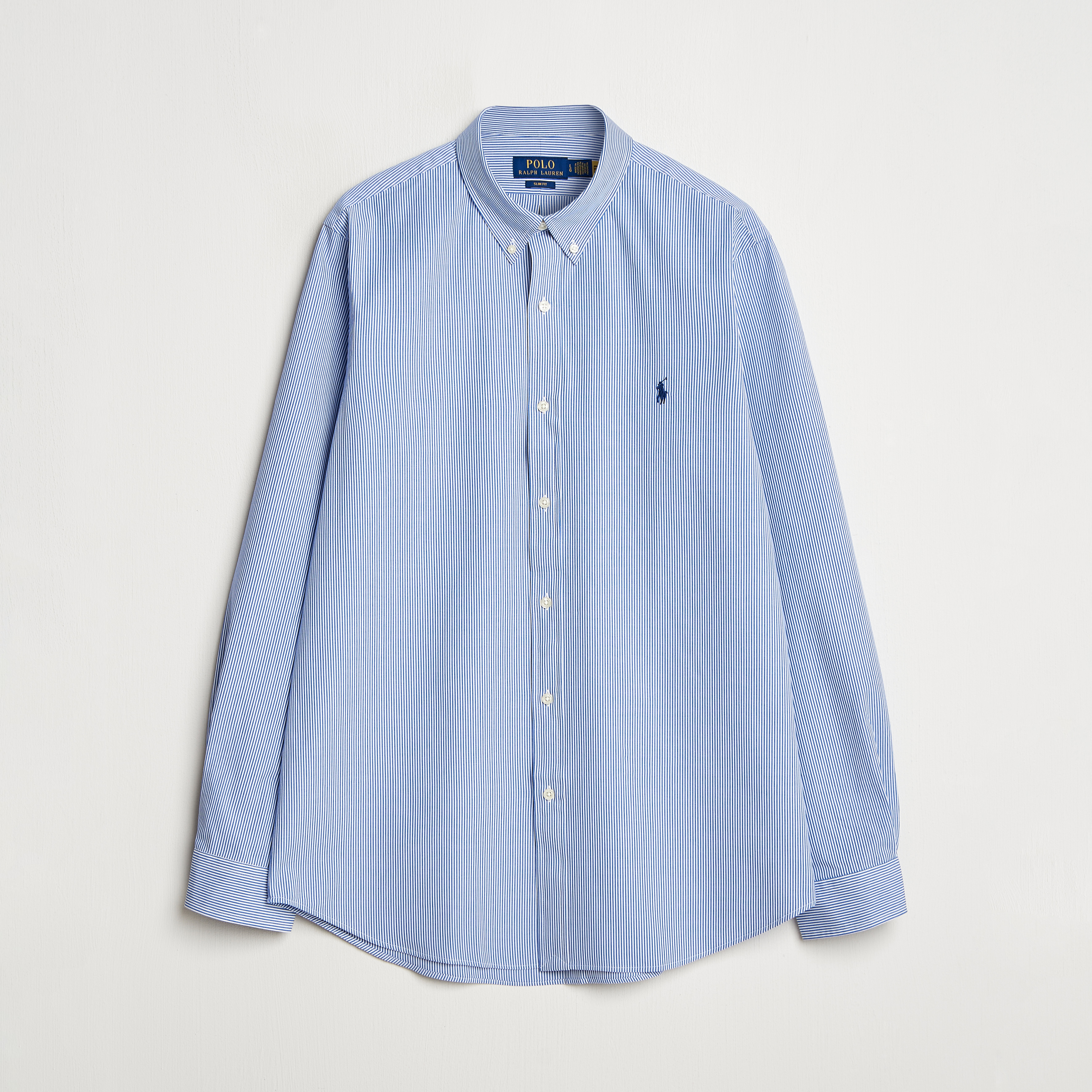 Polo Ralph Lauren Slim Fit Poplin Shirt Blue/White Hairline Stripe at CareO