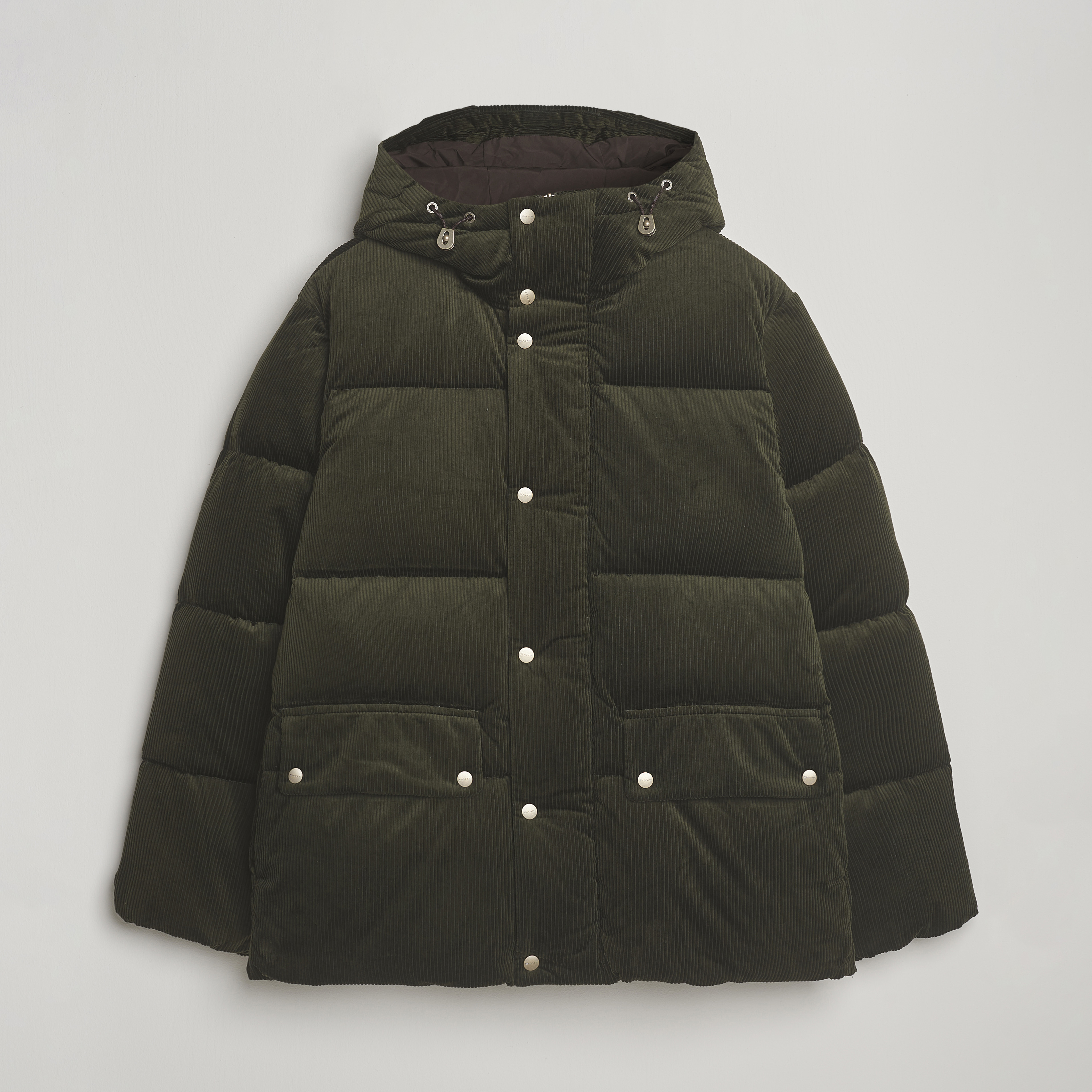 GANT Corduroy Down Hooded Puffer Jacket Green Lagoon at CareOfCarl.com