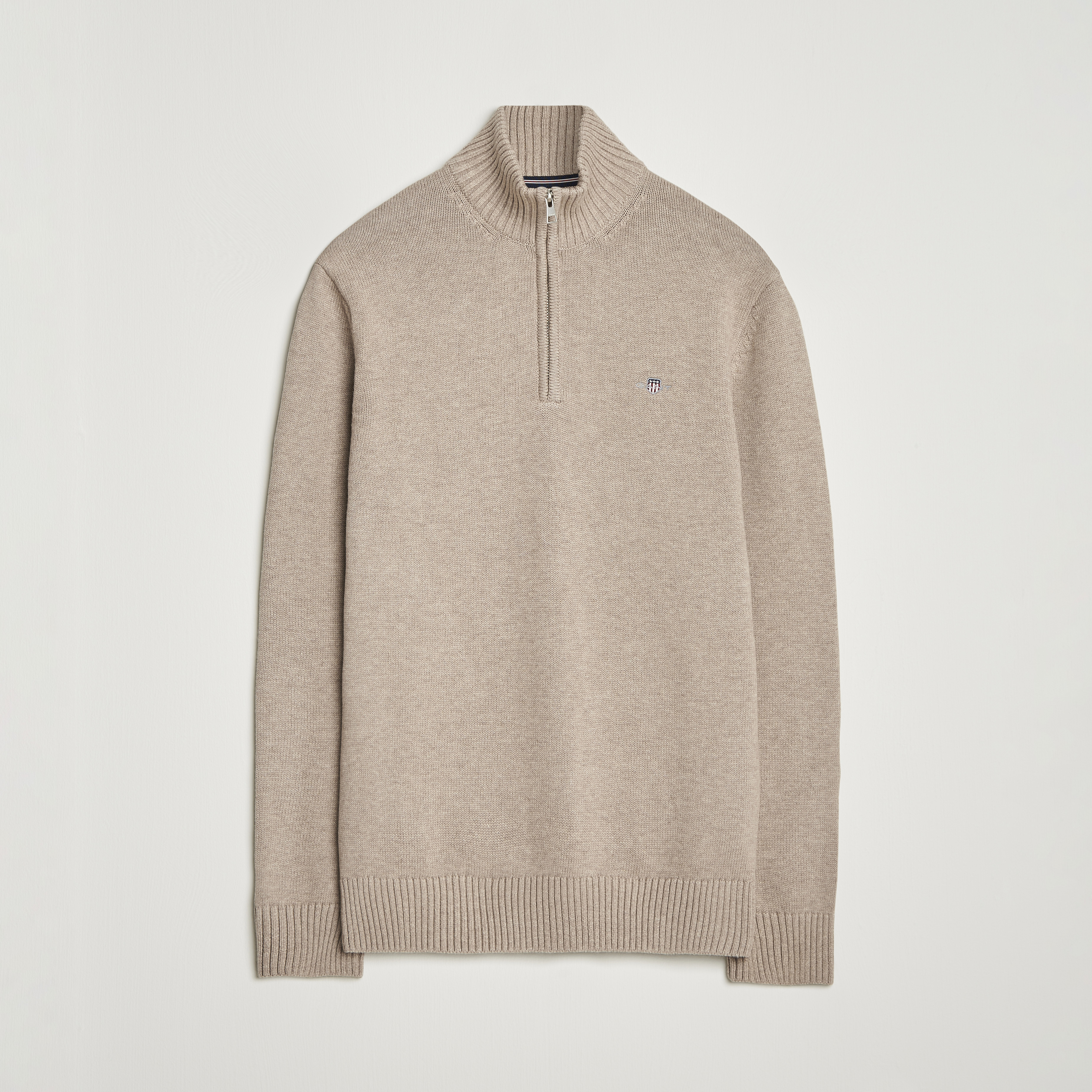 GANT Casual Cotton Half Zip Dark Sand Melange at CareOfCarl.com