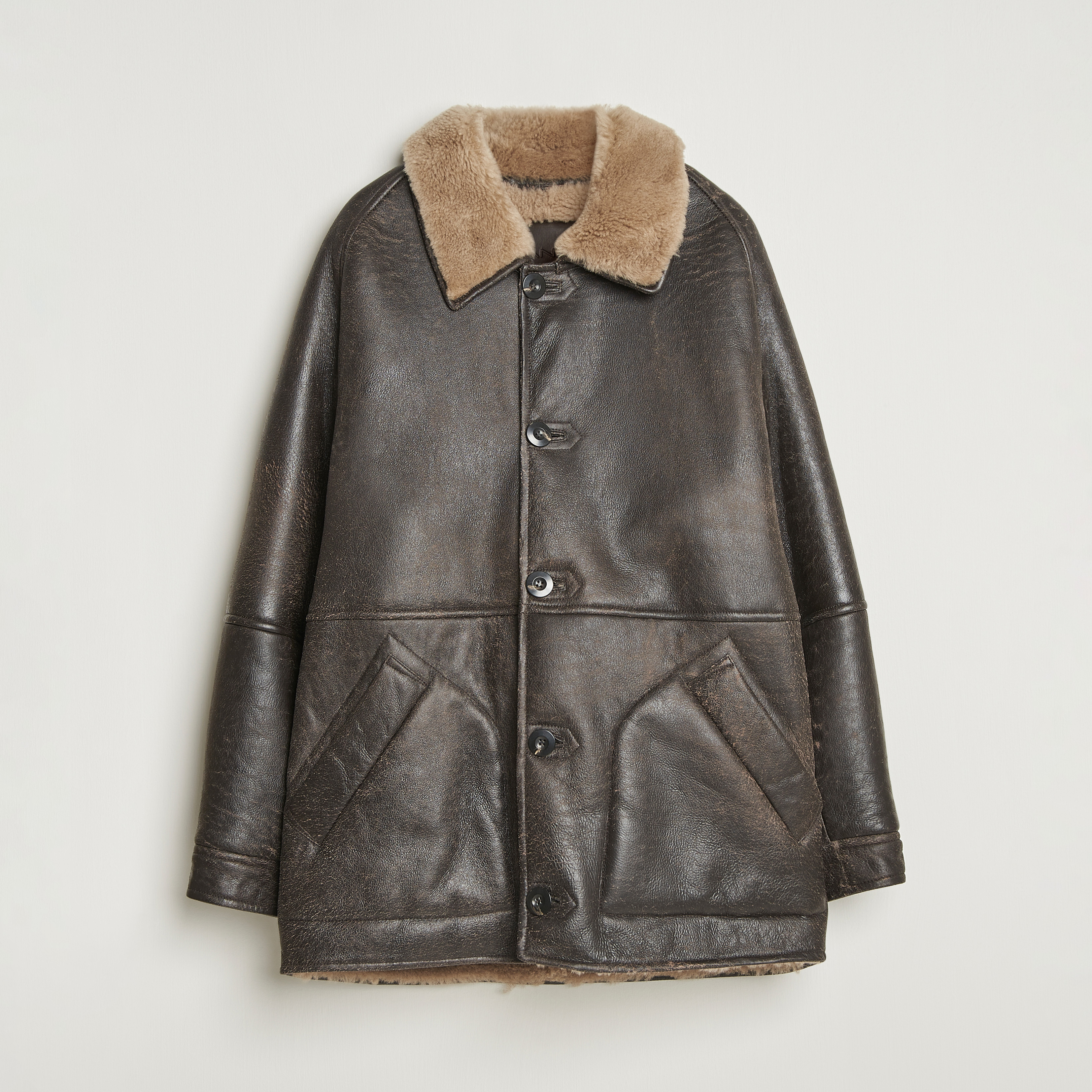 GANT Worn In Leather Shearling Jacket Deep Brown at CareOfCarl.com