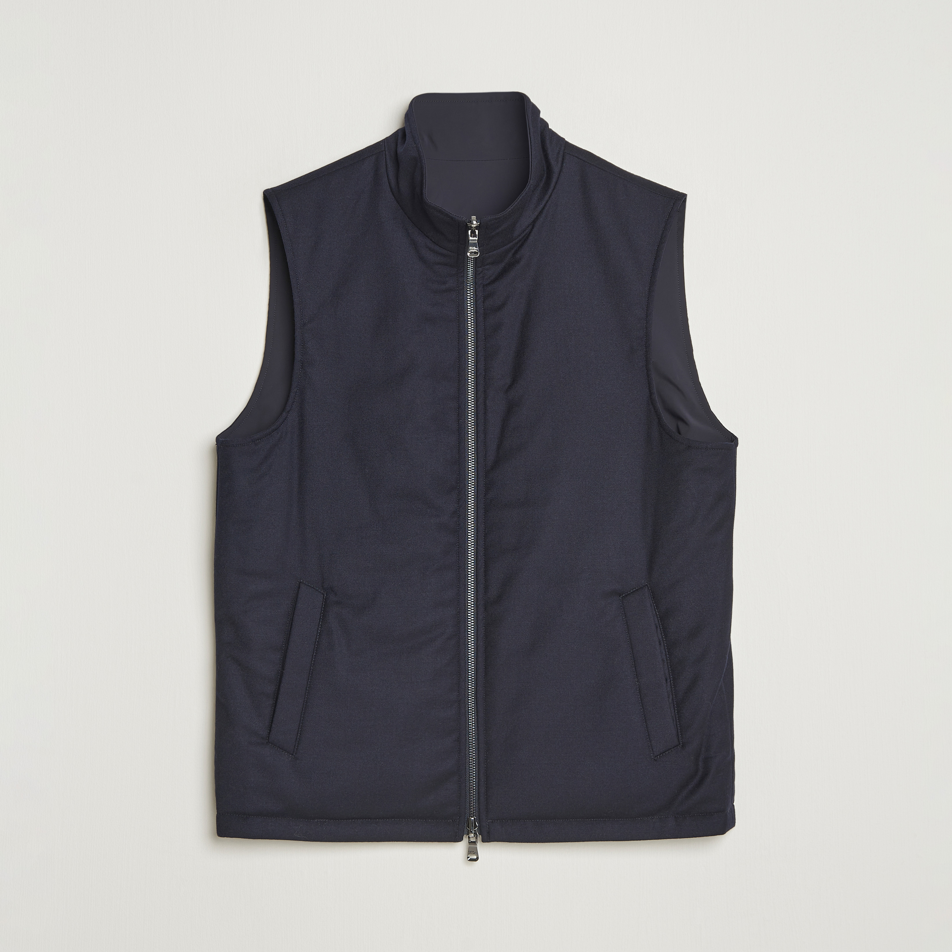 Oscar Jacobson Nylon/Wool Reversible Vest Navy at CareOfCarl.com